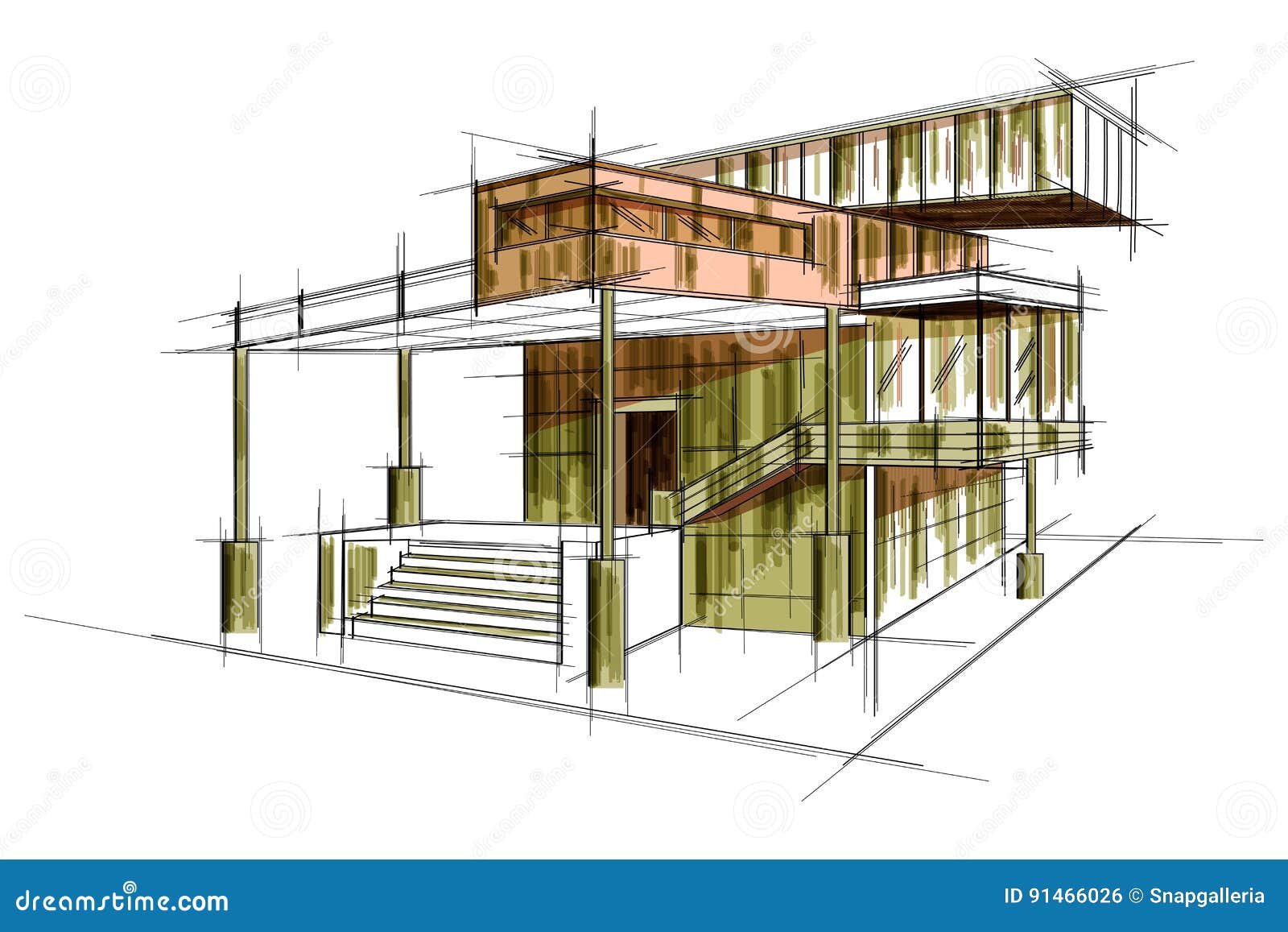 Sketch of Exterior Building Draft Blueprint Design Stock Vector ...