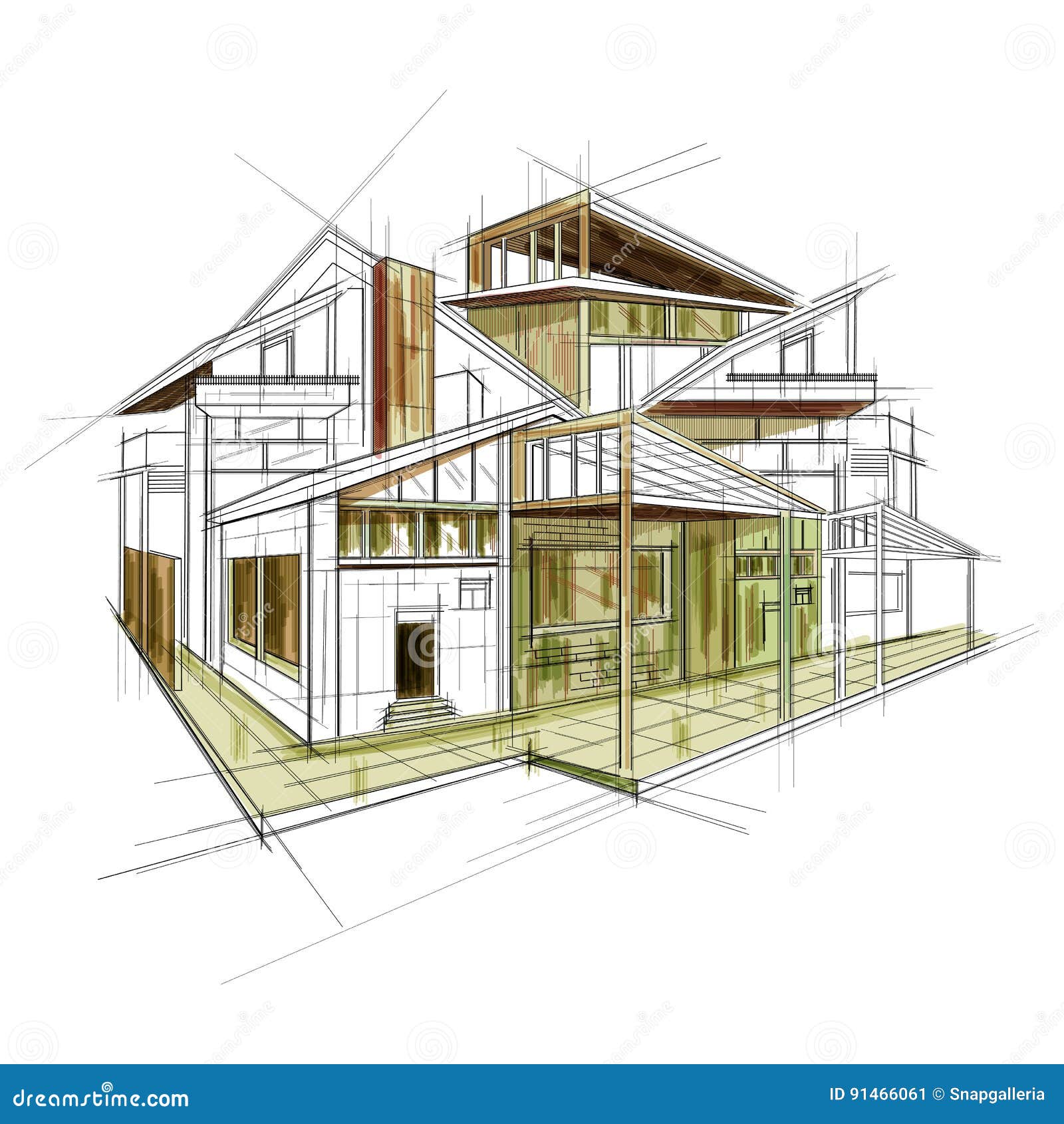 Sketch of Exterior Building Draft Blueprint Design Stock Vector ...