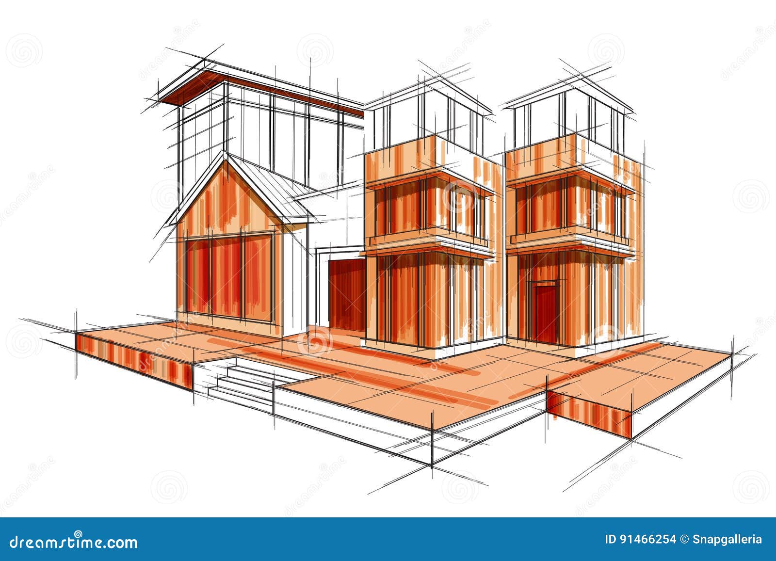 Sketch of Exterior Building Draft Blueprint Design Stock Vector ...