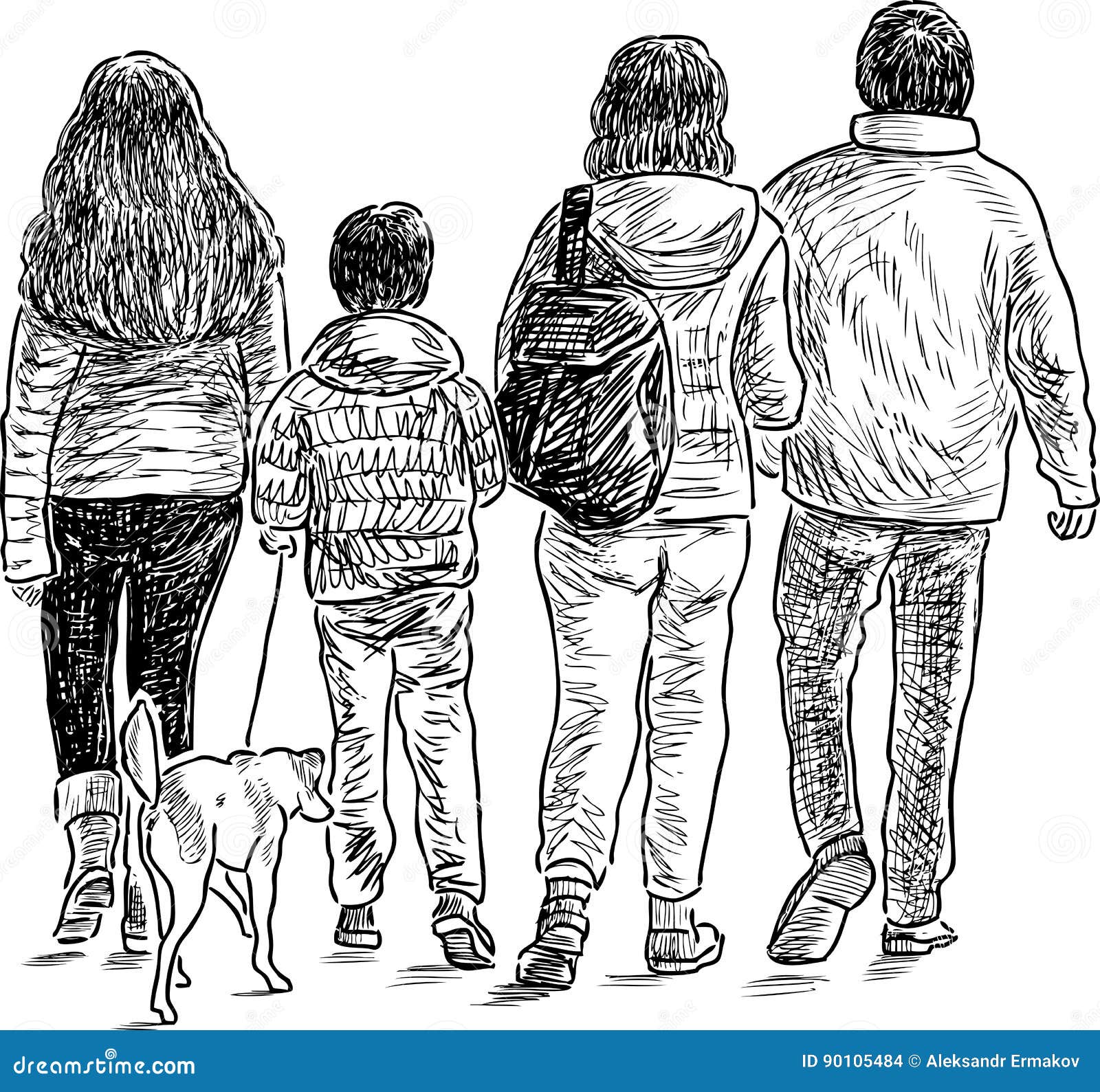 Sketch of a Family on a Stroll Stock Vector - Illustration of casual ...