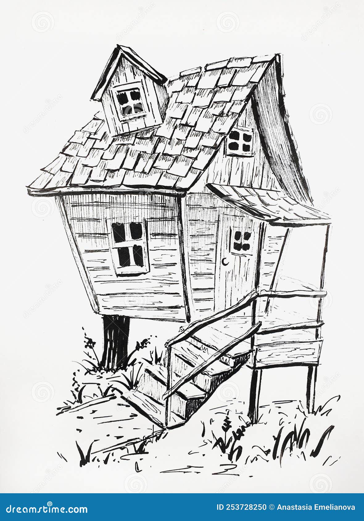 Sketch of a fantasy house stock illustration. Illustration of line ...