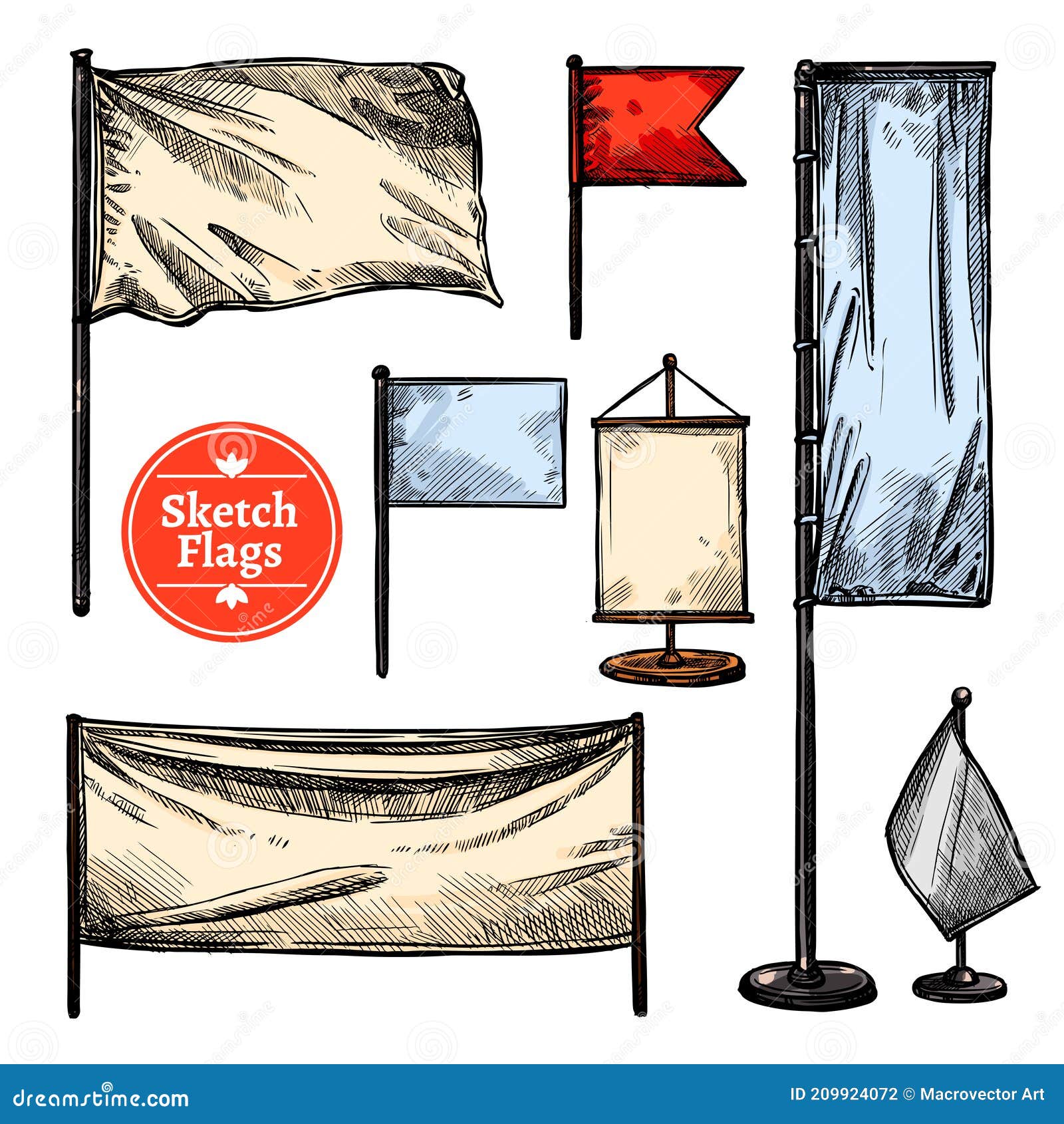 Sketch Flags Set stock vector. Illustration of elements - 209924072
