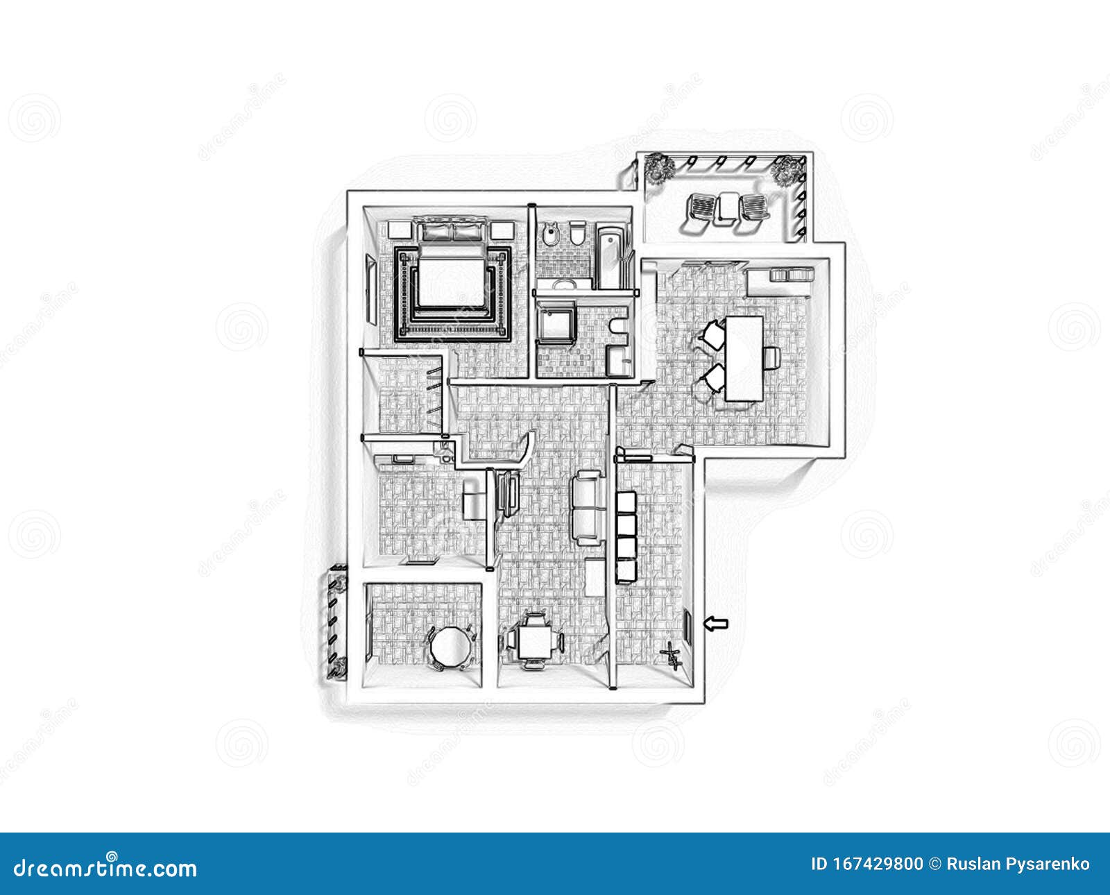 Sketch Floor Plan 3d Illustration Stock Illustration - Illustration of ...