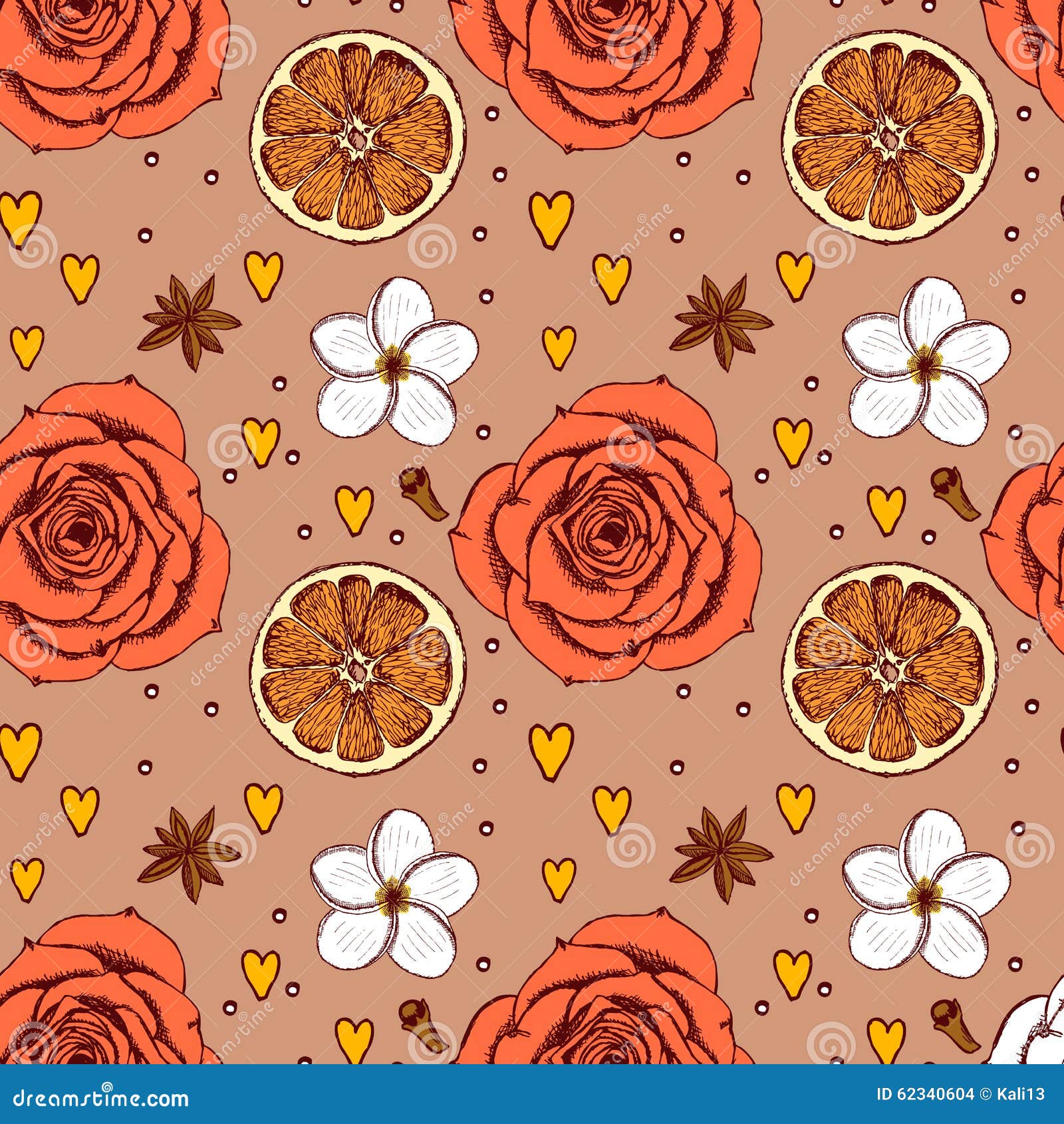 Sketch Floral Ans Spices Pattern Stock Illustration - Illustration of ...