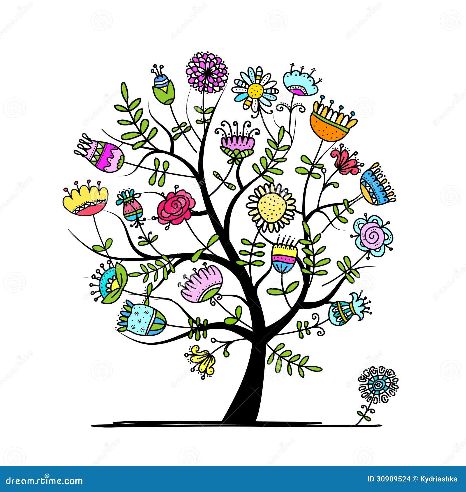 Sketch of Floral Tree for Your Design Stock Vector - Illustration of ...