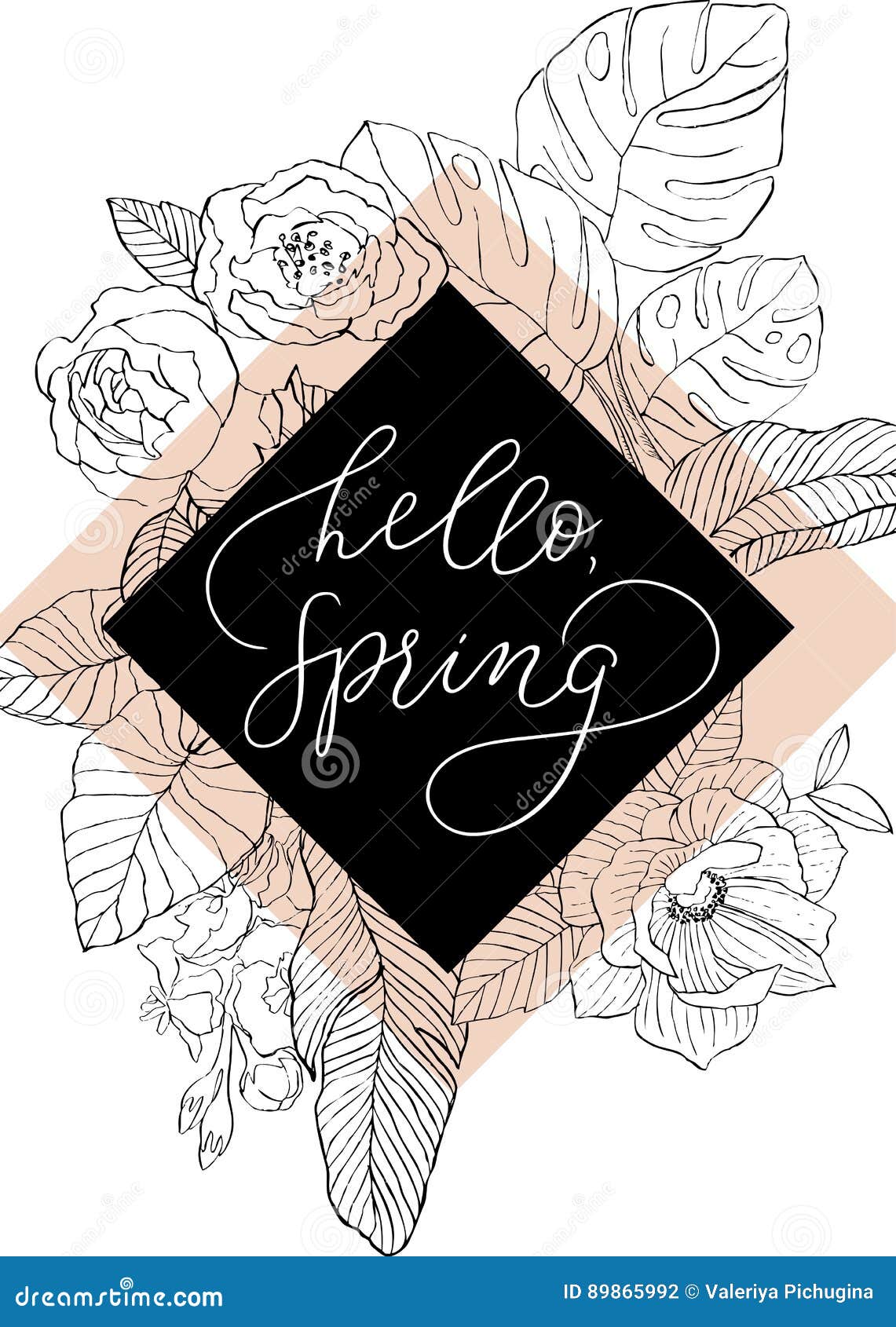 Sketch Flowers with Hand Writing Phrase in Rhombus Stock Vector ...