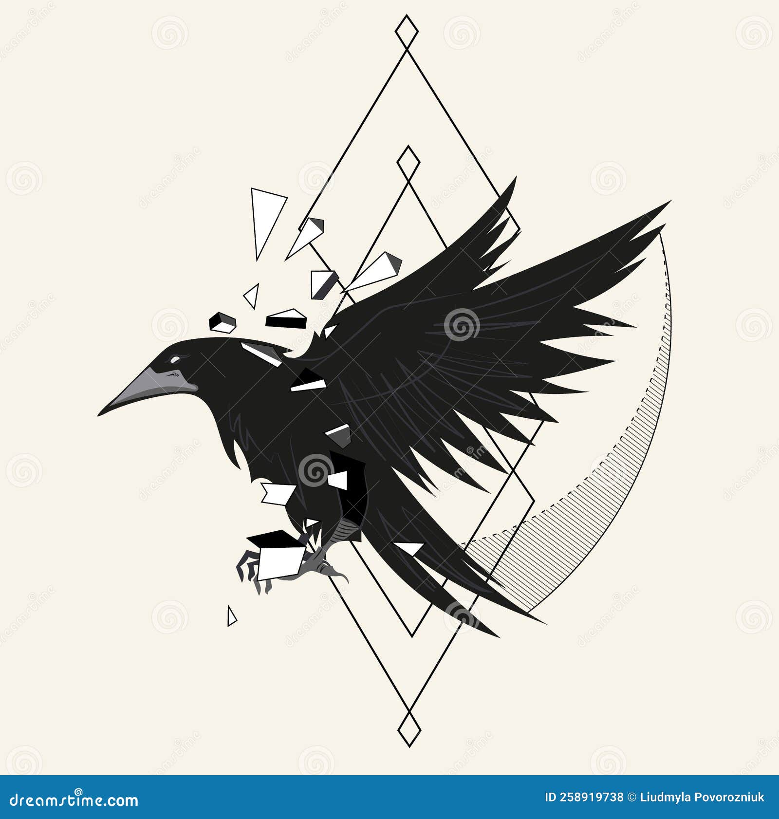 Sketch of Flying Raven. Hand Drawn Illustration Converted To Vector ...