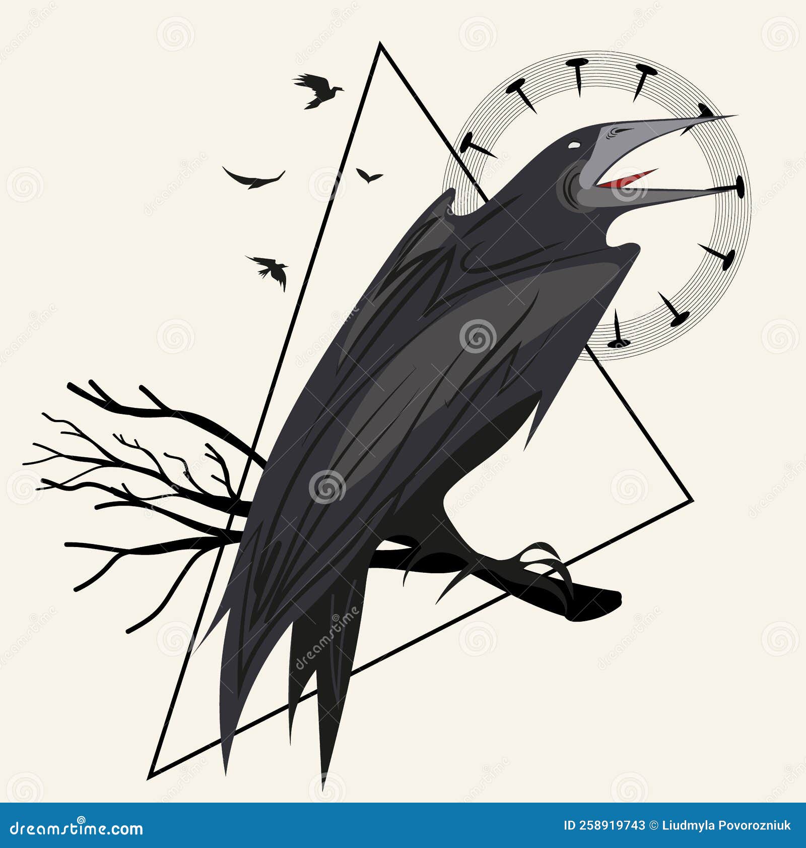 Sketch of Flying Raven. Hand Drawn Illustration Converted To Vector ...