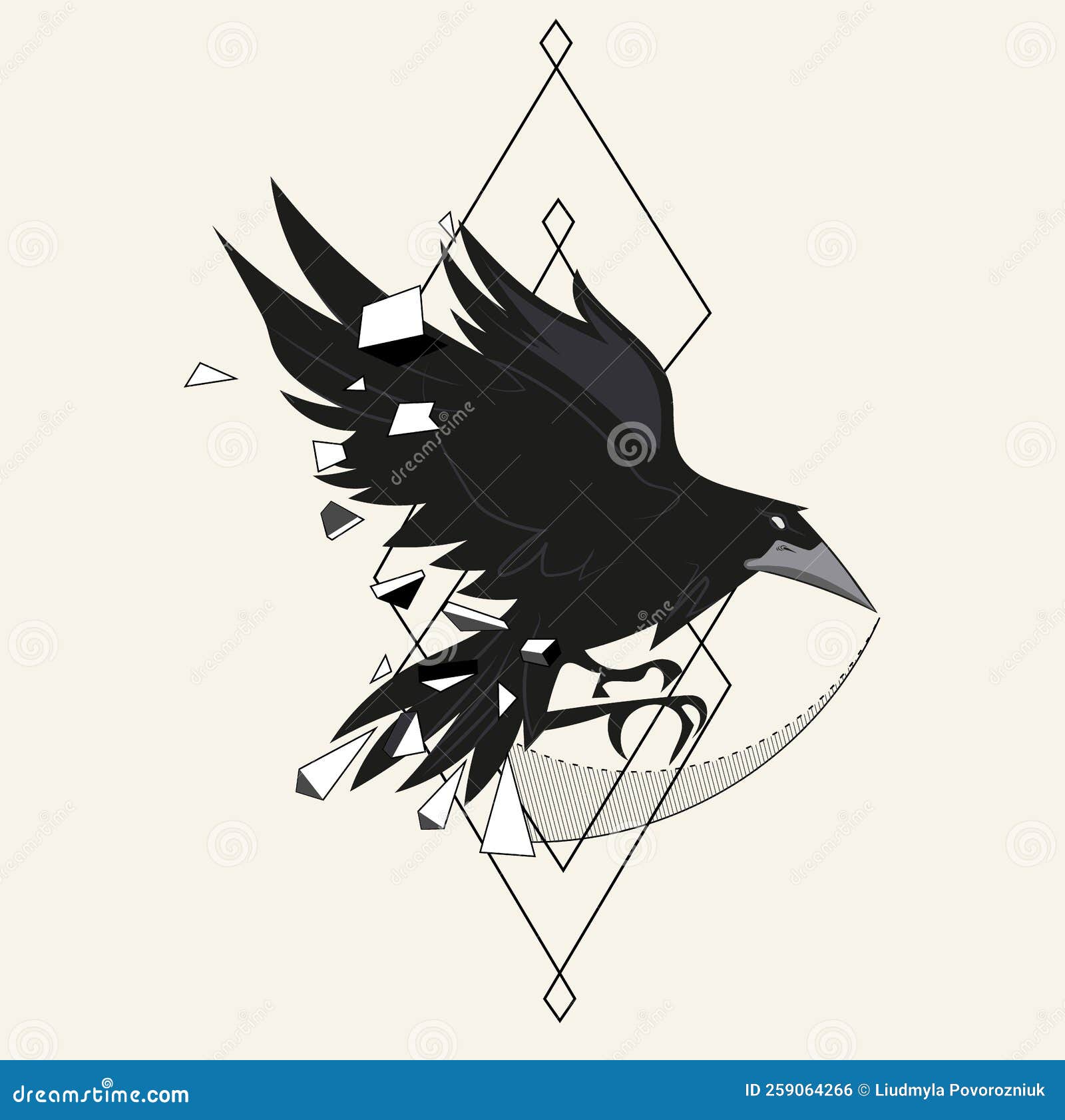 Sketch of Flying Raven. Hand Drawn Illustration Converted To Vector ...