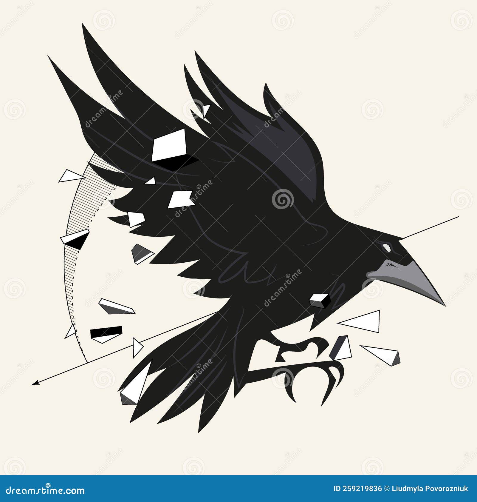 Sketch of Flying Raven. Hand Drawn Illustration Converted To Vector ...