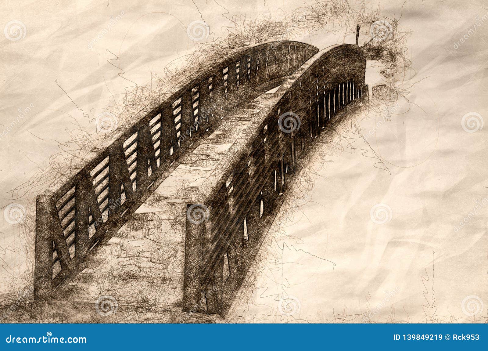 Sketch of a Foot Bridge Across the Water Stock Illustration ...