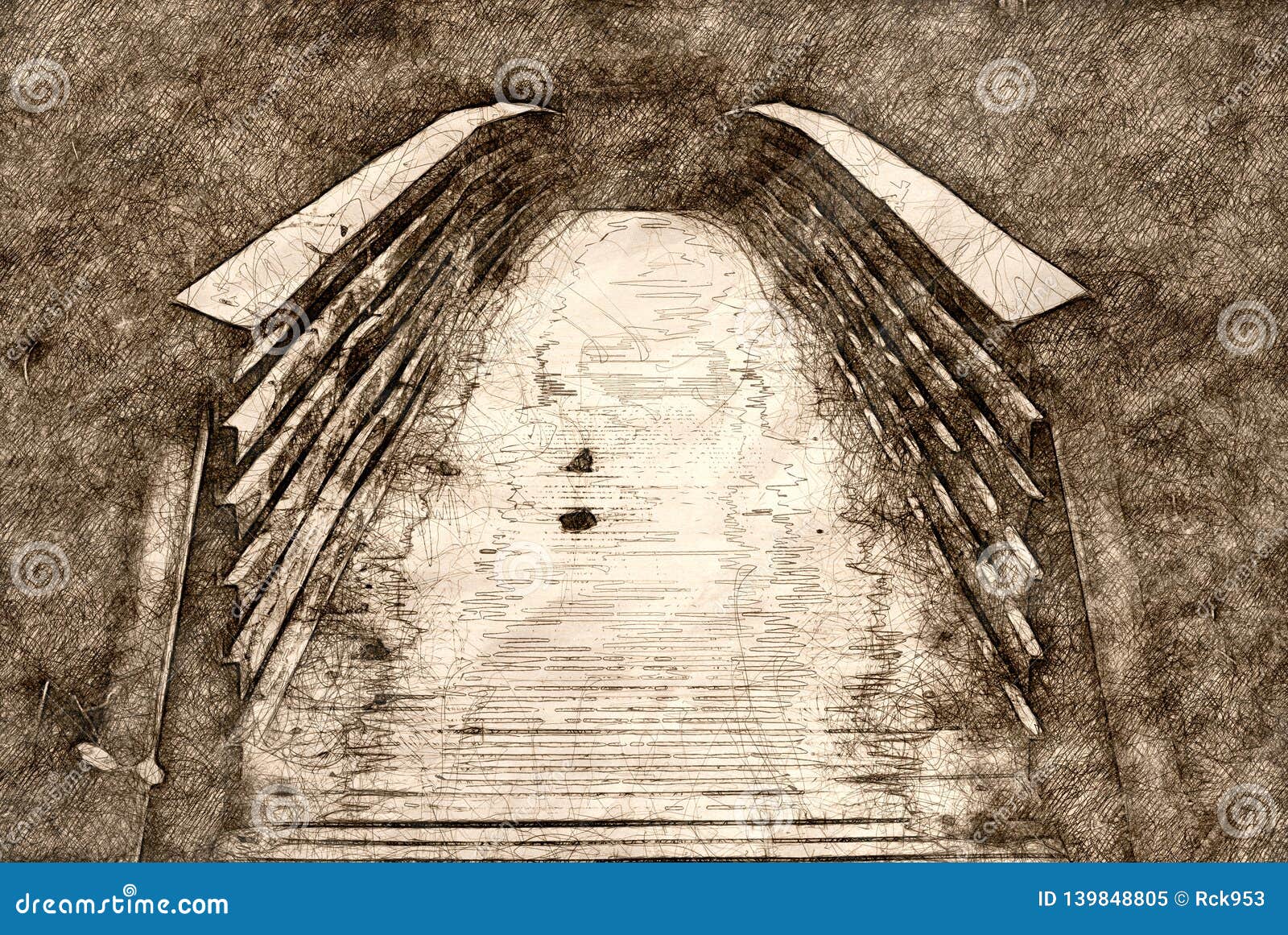 Sketch of a Footbridge in the Marsh Stock Illustration - Illustration ...
