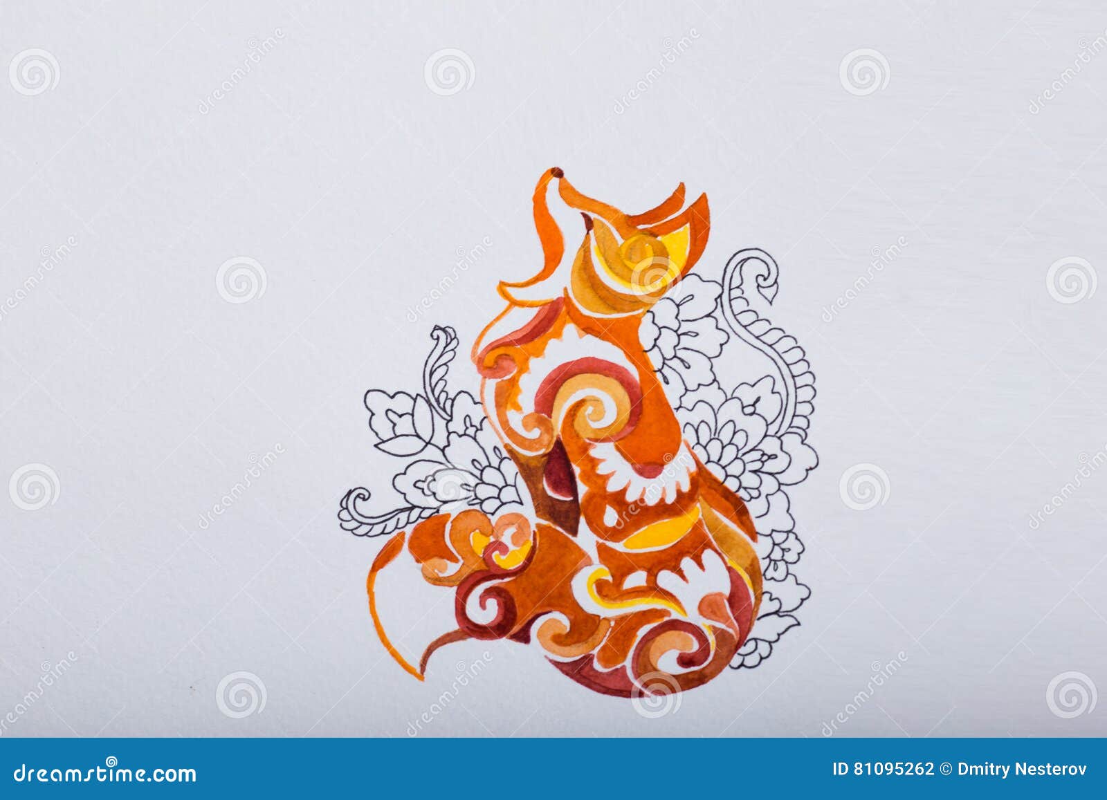 Sketch of a Fox Which Curled Up and Asleep. Stock Illustration ...