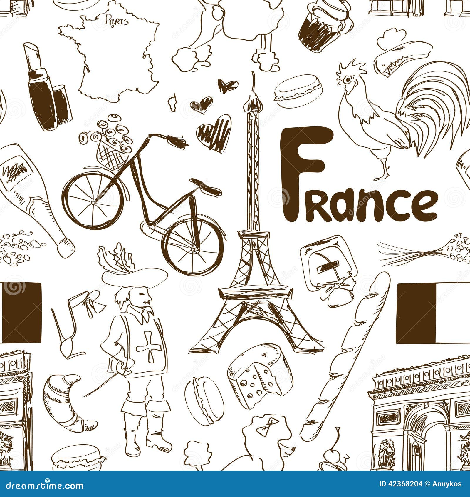 Sketch France Seamless Pattern Stock Vector - Illustration of beret ...