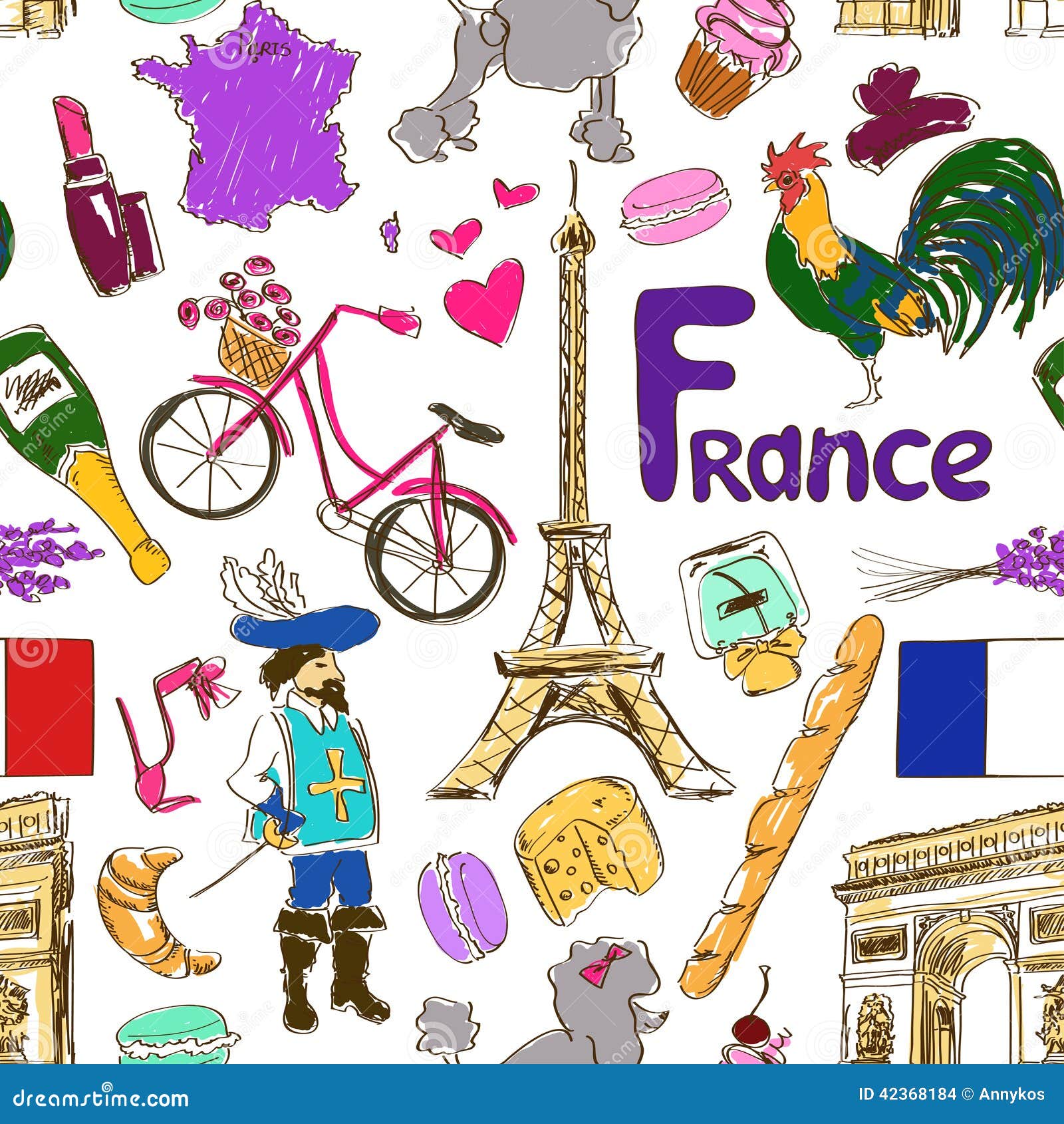 Sketch France Seamless Pattern Stock Vector - Illustration of shoes ...