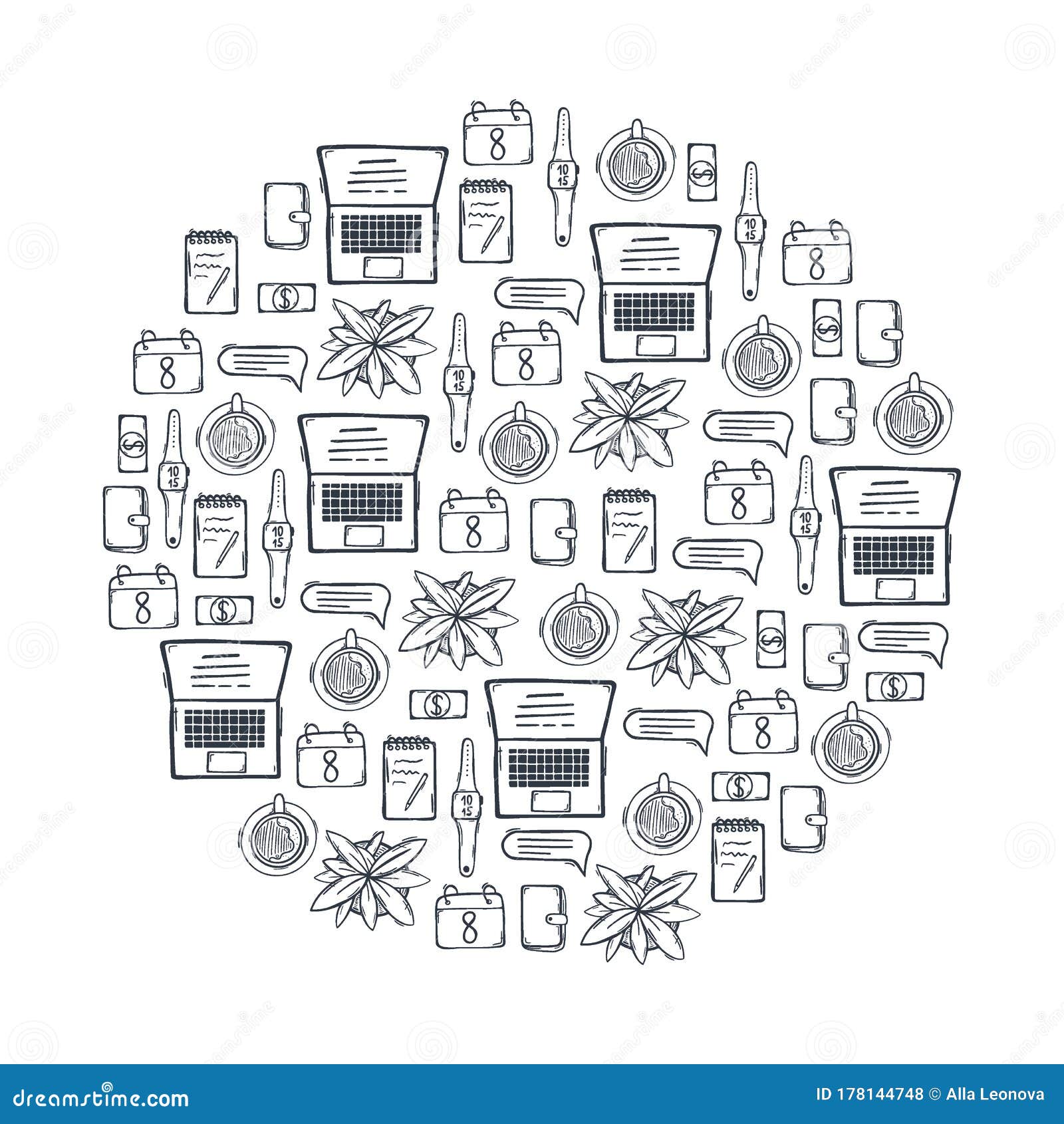 Sketch of Freelance. Work at Home. Remote Work. Hand Draw Doodle ...