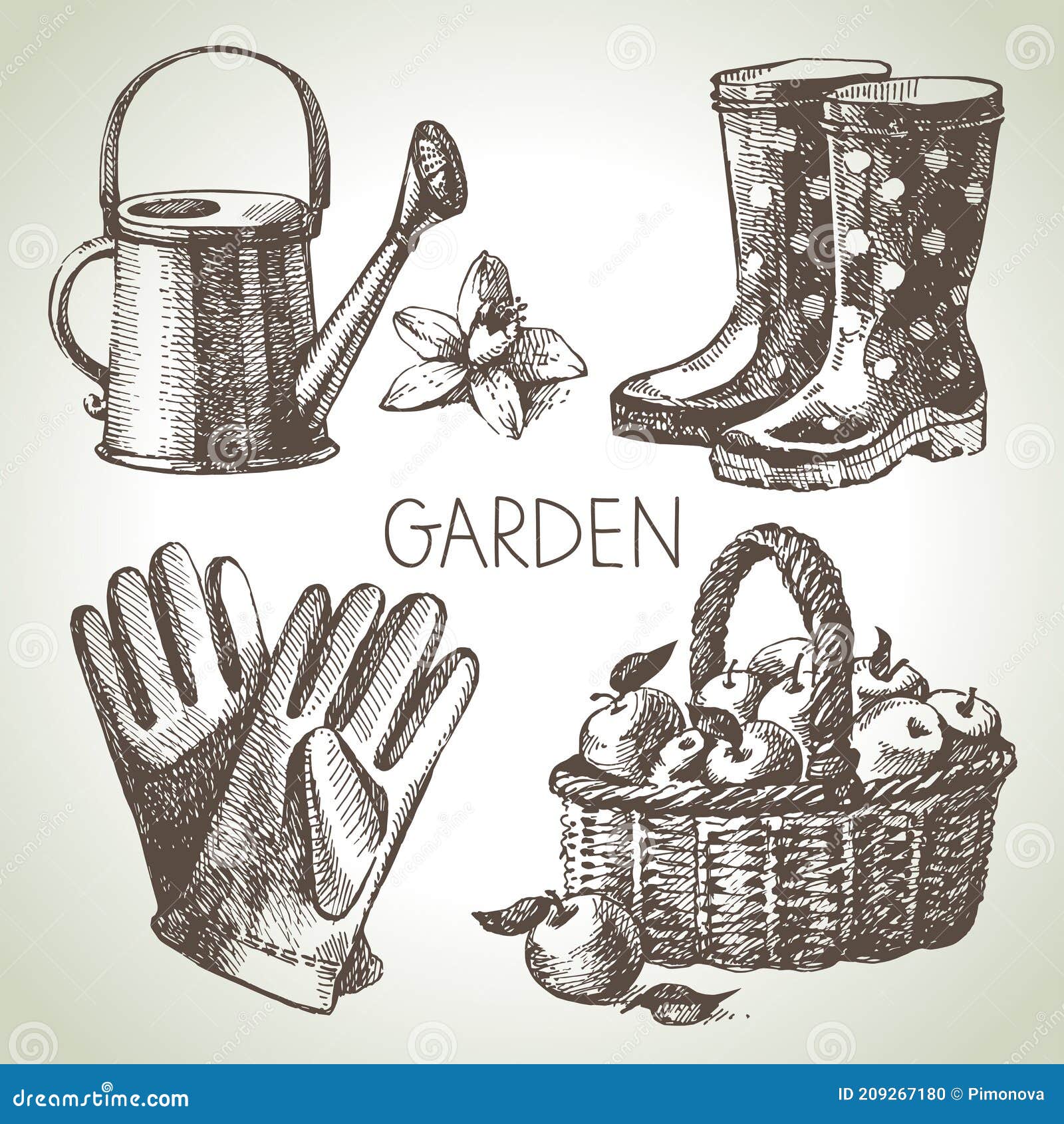Sketch Gardening Set. Hand Drawn Design Elements Stock Illustration ...