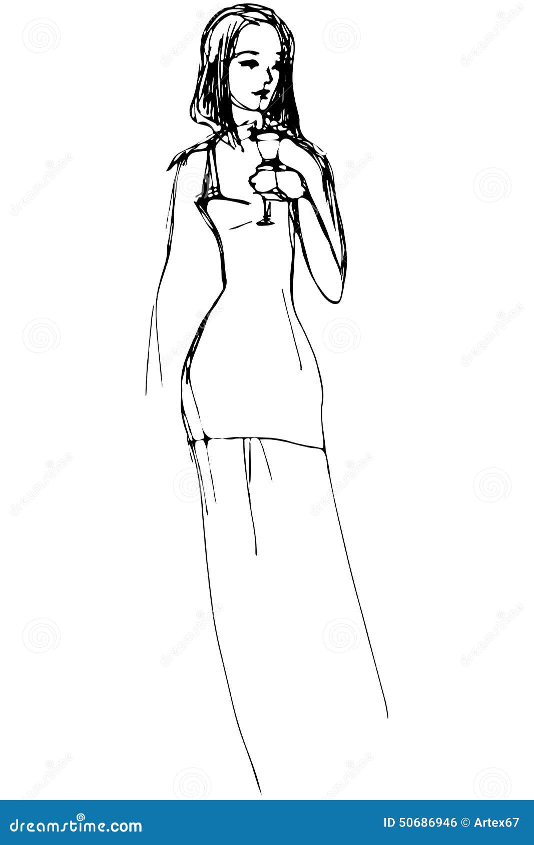 Sketch of a Girl with a Glass Stock Vector - Illustration of fashion ...