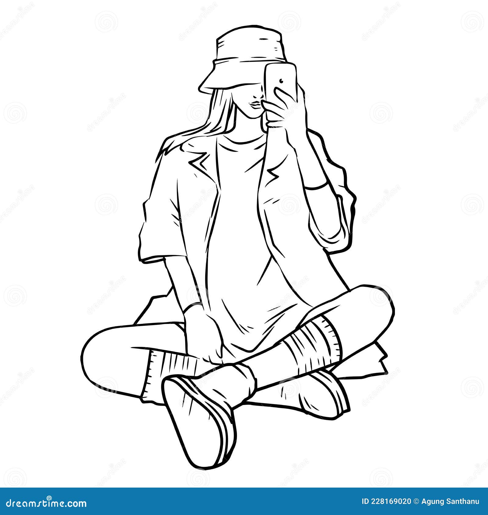 Sketch of a Girl Playing on a Cellphone Stock Vector - Illustration of ...