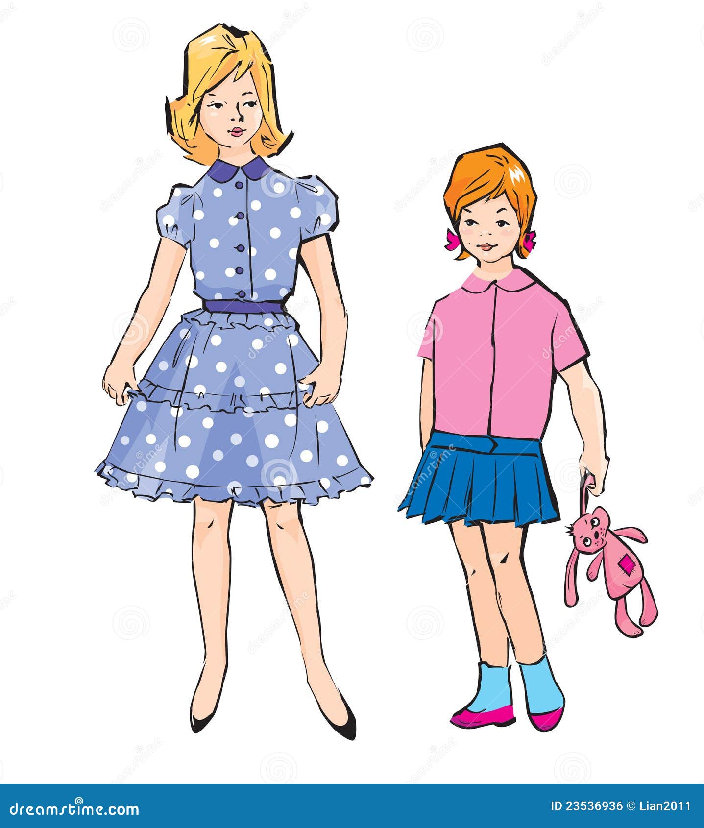 Sketch of Girls Different Ages in Retro Sty Stock Vector - Illustration ...