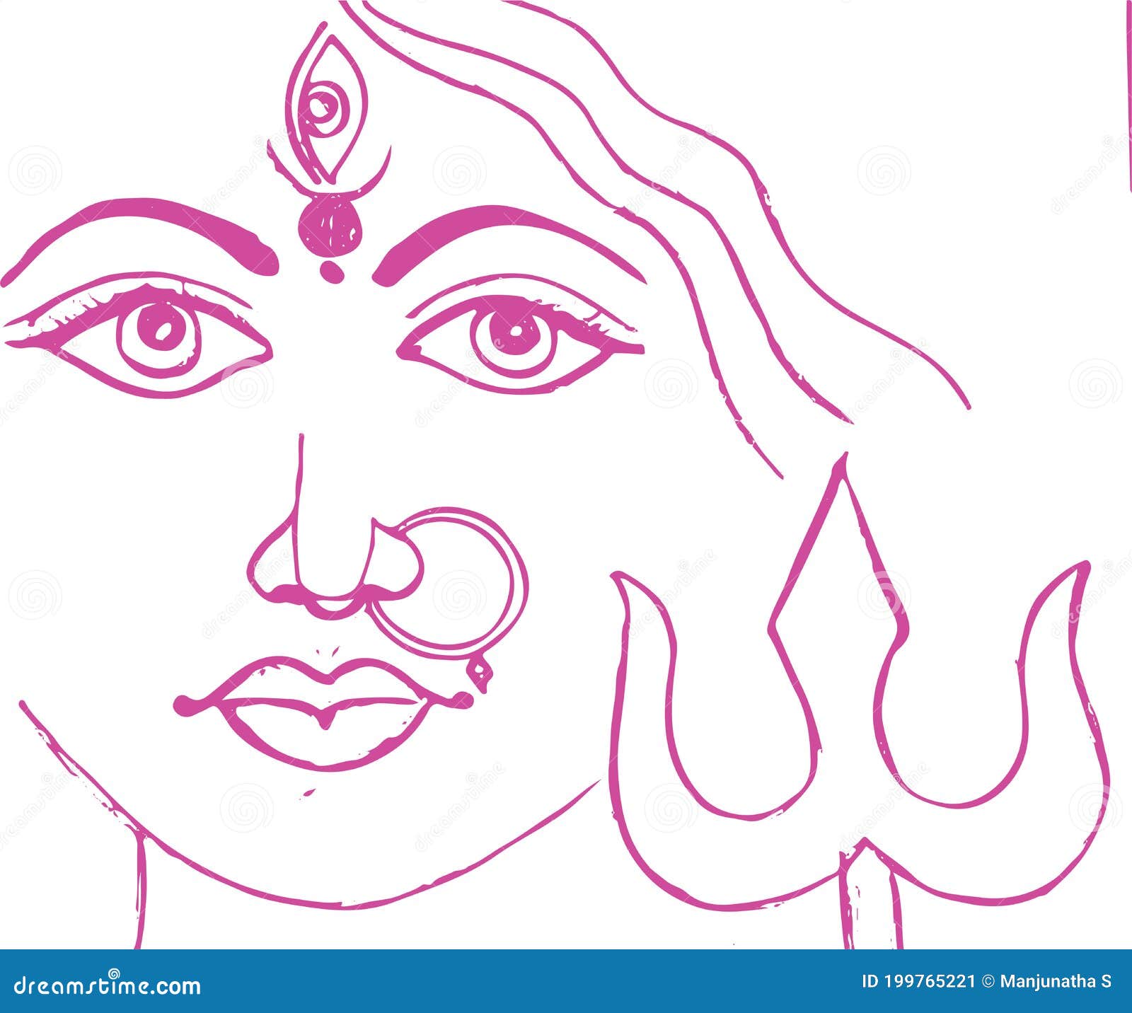 Sketch of Goddess Chamundi or Durga Maa Outline Editable Vector ...