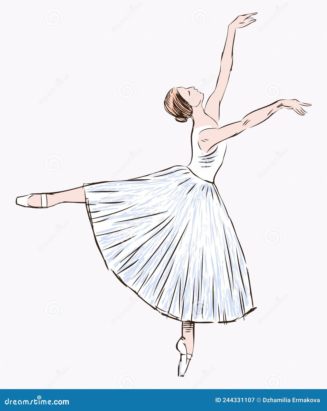 Sketch Of Graceful Ballerina Dancing Classical Ballet Cartoon Vector ...
