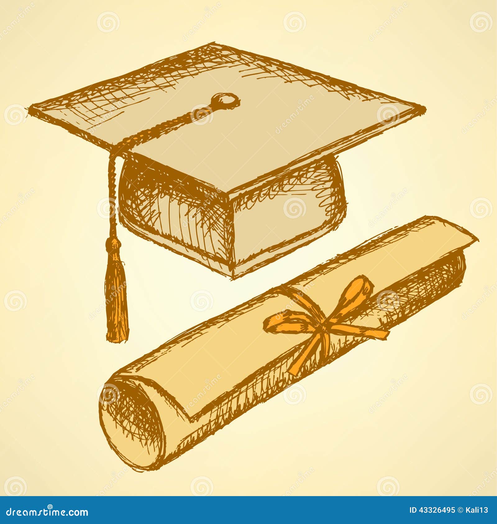 Sketch Graduation Hat and Diploma Stock Vector - Illustration of ...