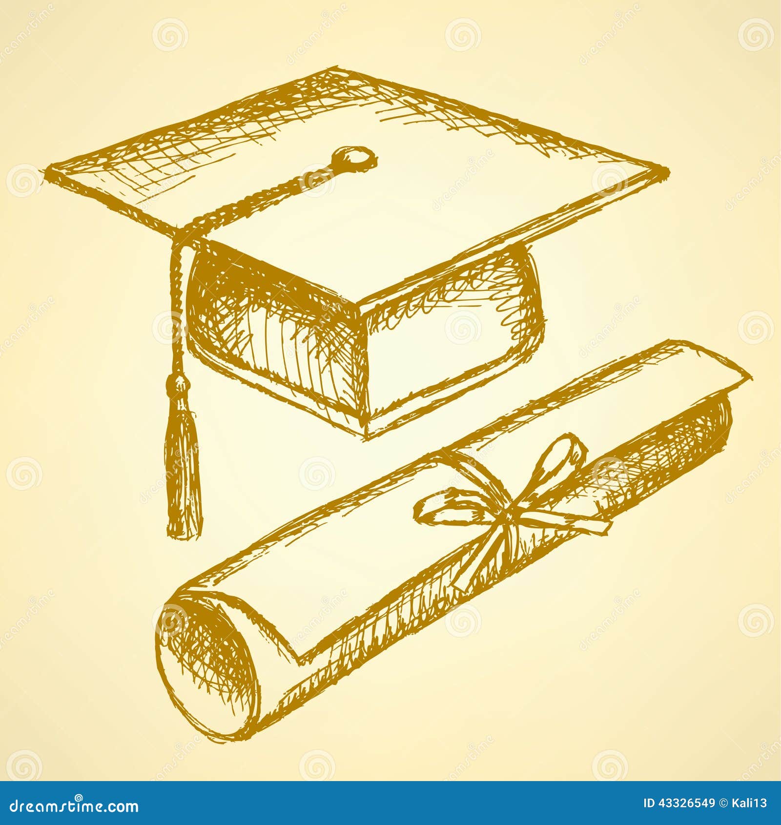 Sketch Graduation Hat and Diploma Stock Vector - Illustration of color ...