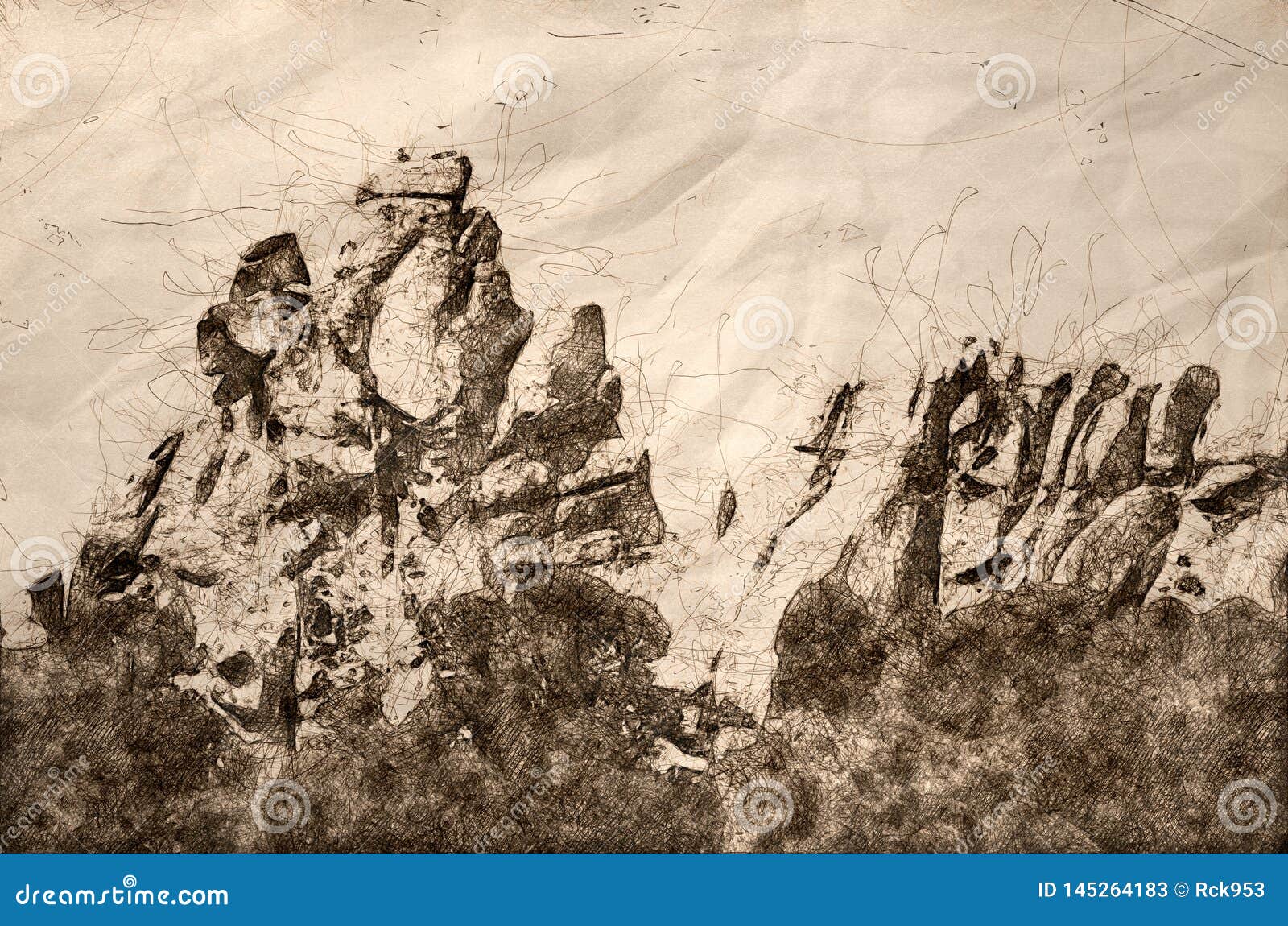 Sketch of Granite Formations in the City of Rocks Stock Illustration ...