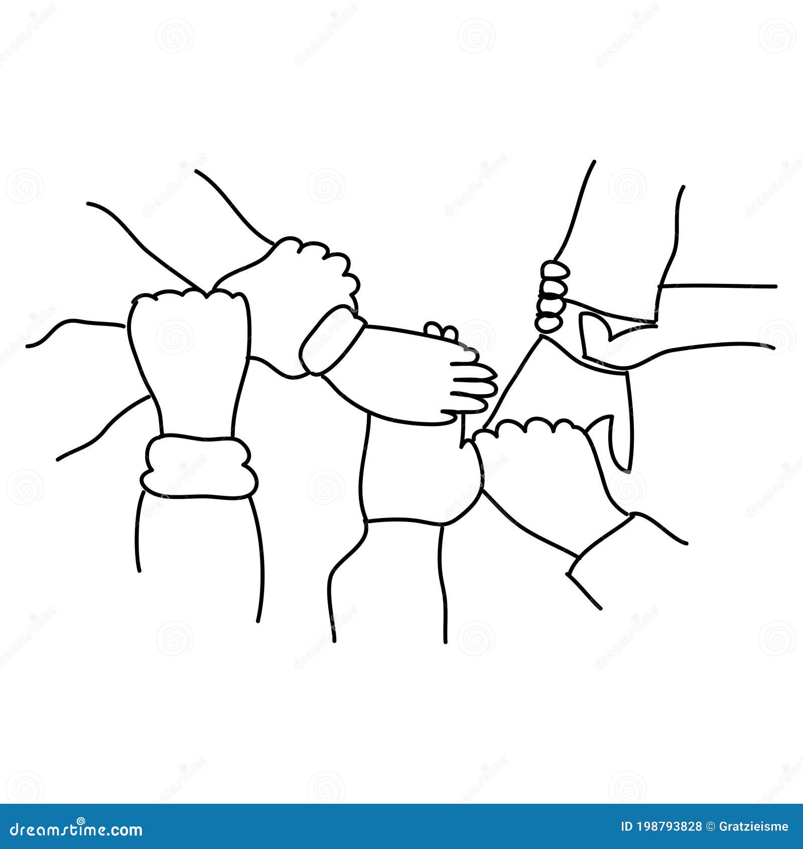 Sketch of a Group Holding Hands Together. Teamwork Concept Stock Vector ...