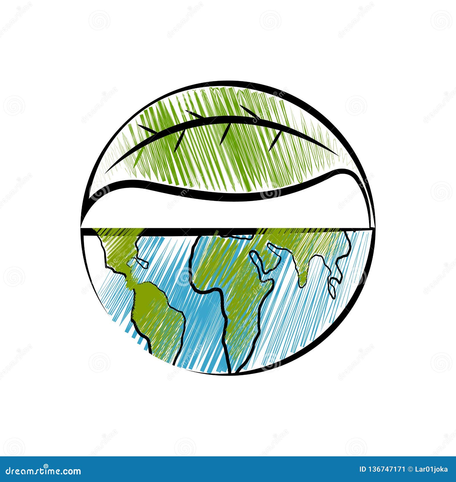 Sketch of a Half Earth with a Leaf Stock Vector - Illustration of ...