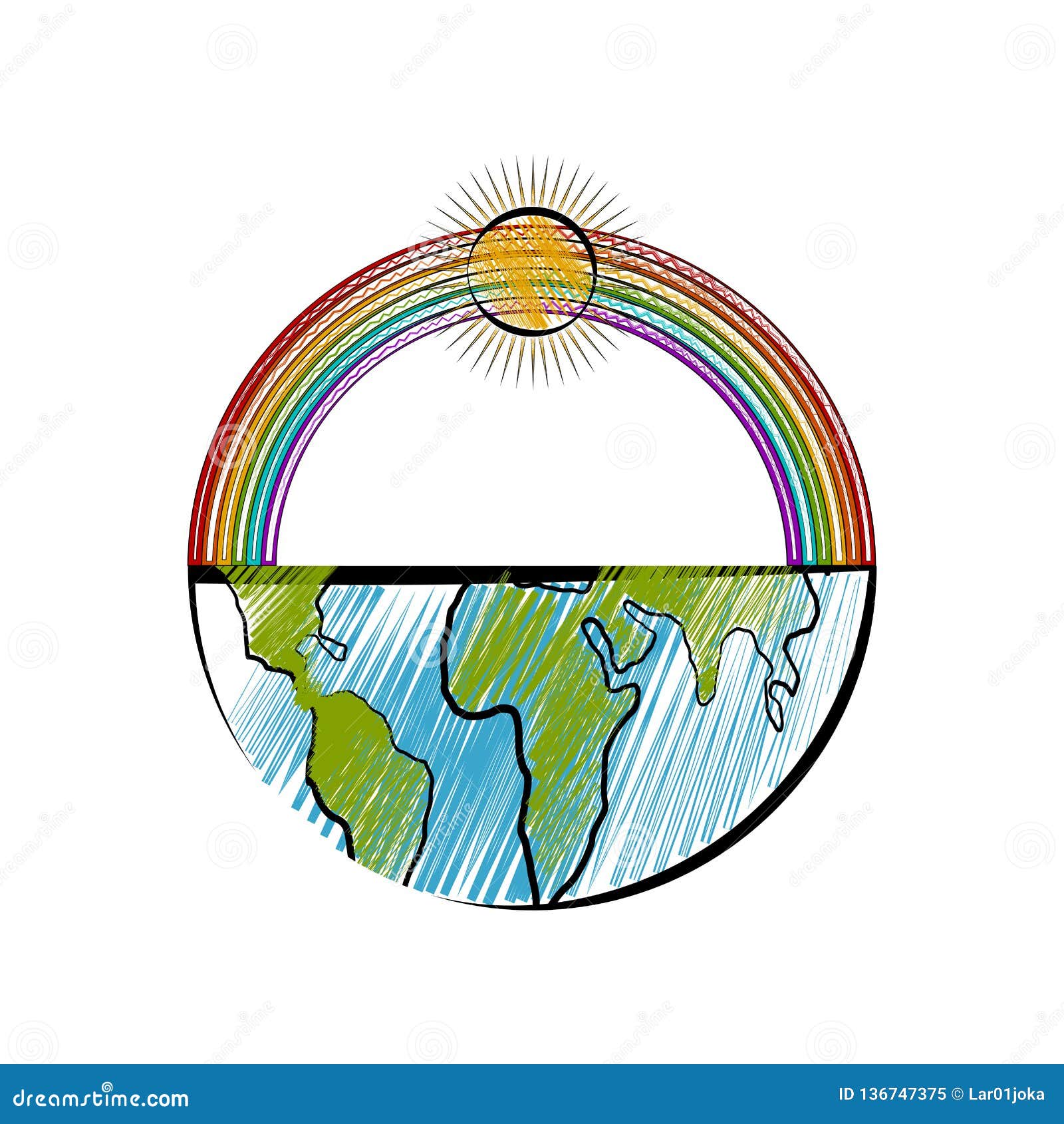 Sketch of a Half Earth with a Rainbow Stock Vector - Illustration of ...