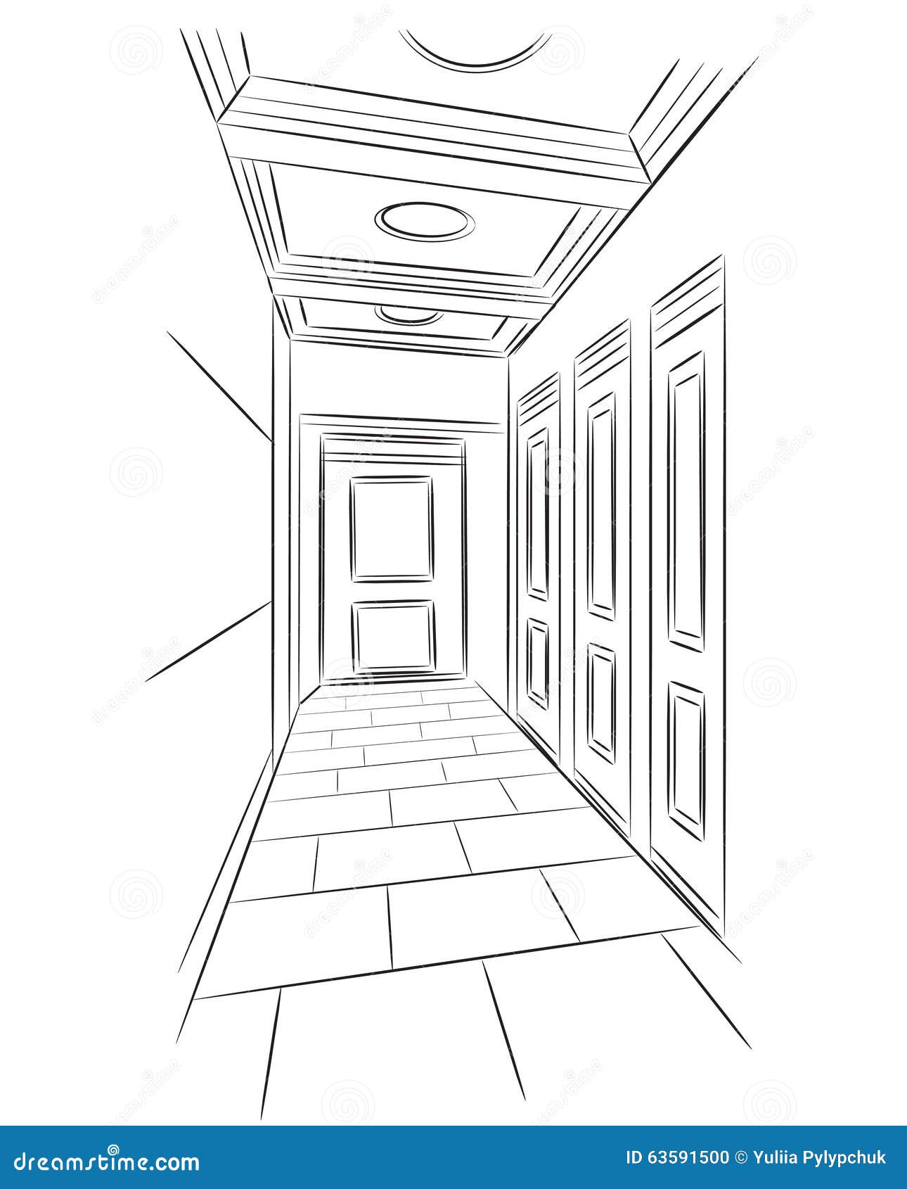 Sketch of hall. stock vector. Illustration of drawn, reception - 63591500