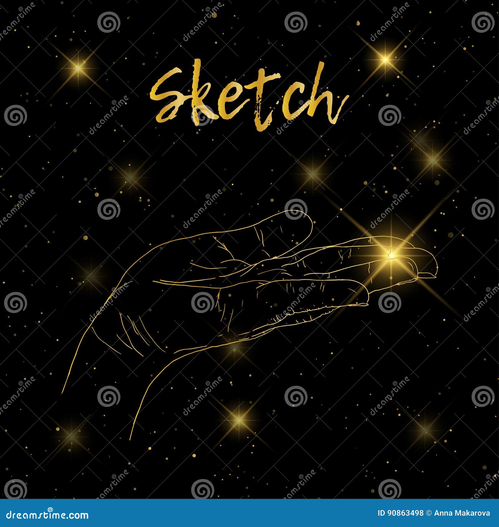 Sketch Hand Begging Hands. Vector Line Illustration Royalty-Free ...