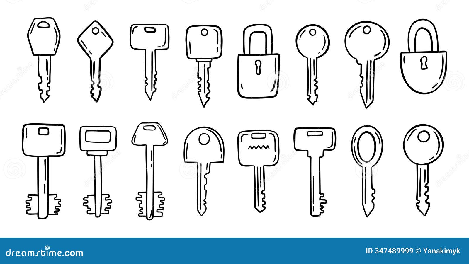 Two Keys Outline Flat Icon On White Cartoon Vector | CartoonDealer.com ...