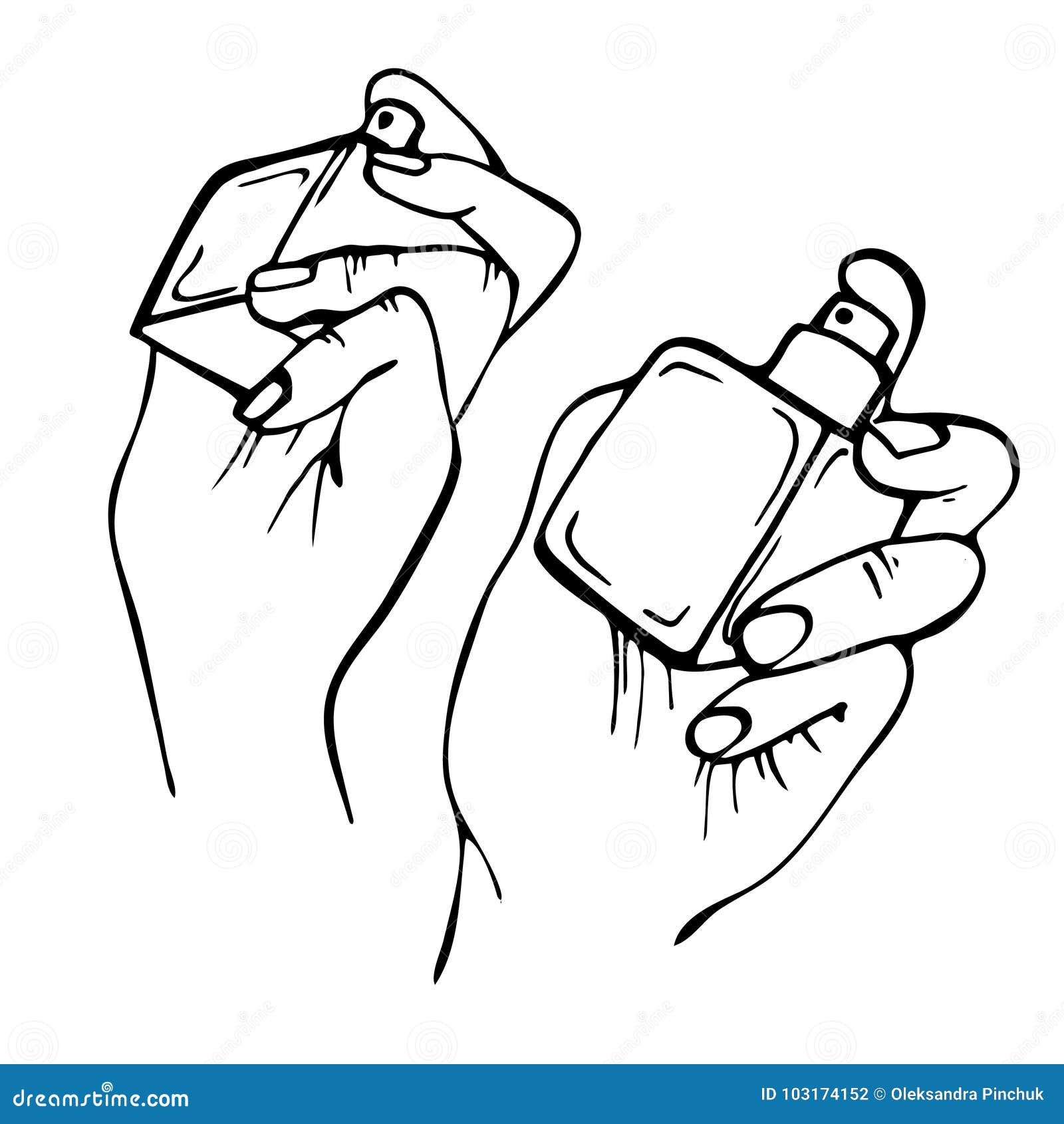 Freehand Linear Ink Hands Spraying Perfume. Stock Vector - Illustration ...