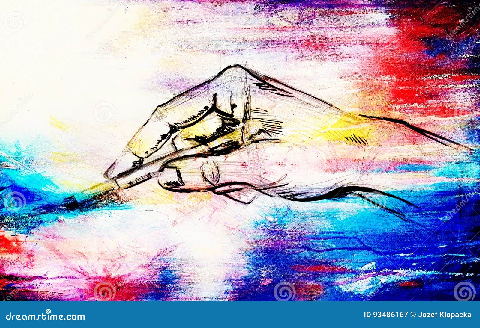 Sketch of Hand Holding Pen, on Abstract Structured Background. Stock ...
