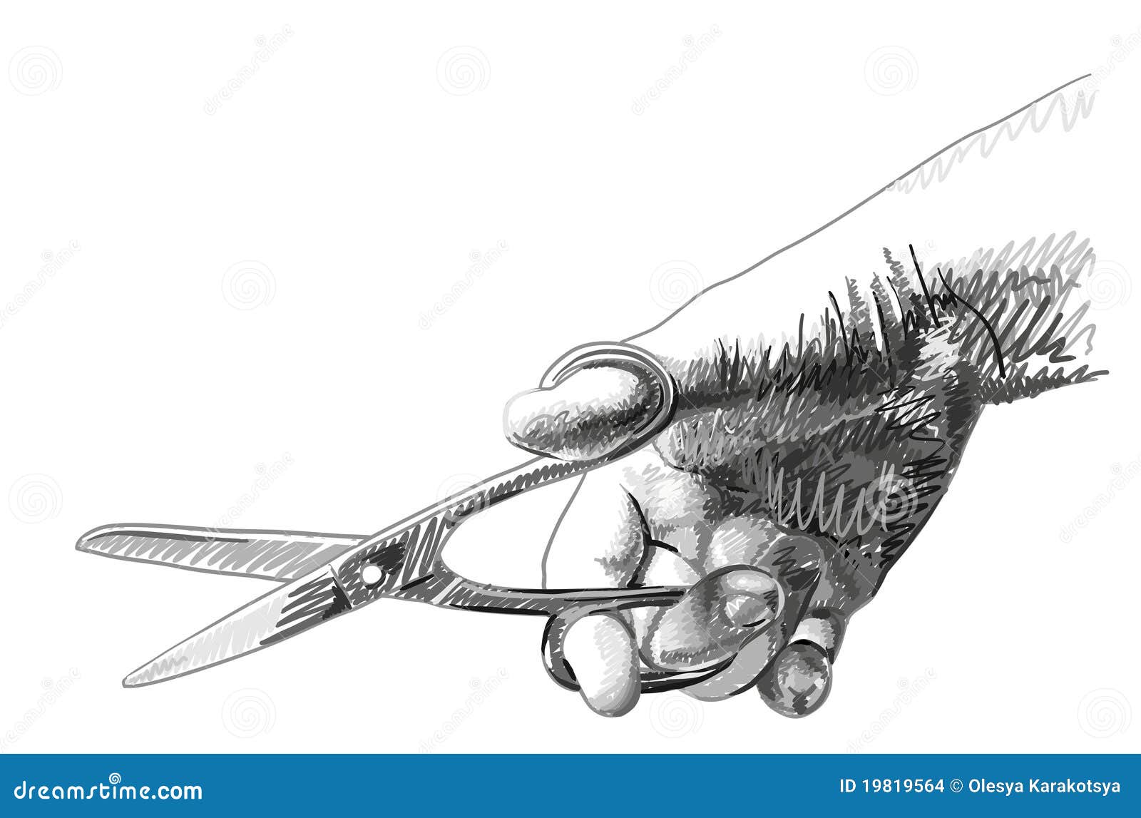 Sketch of Hand with Scissors Stock Vector - Illustration of black ...