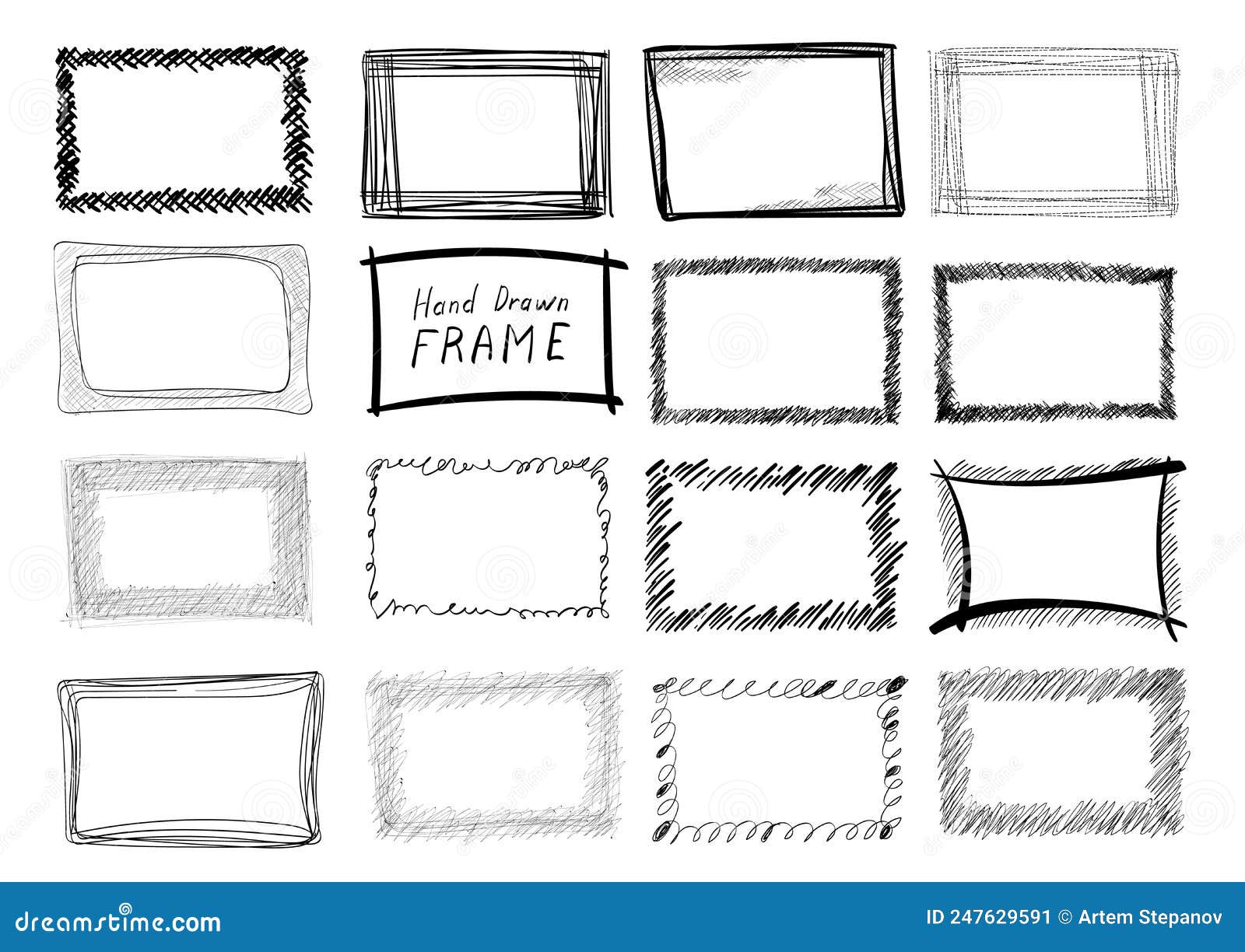 Scribble Thick Wavy Hatching Along The Rim Frame Rectangle. Hand Drawn ...