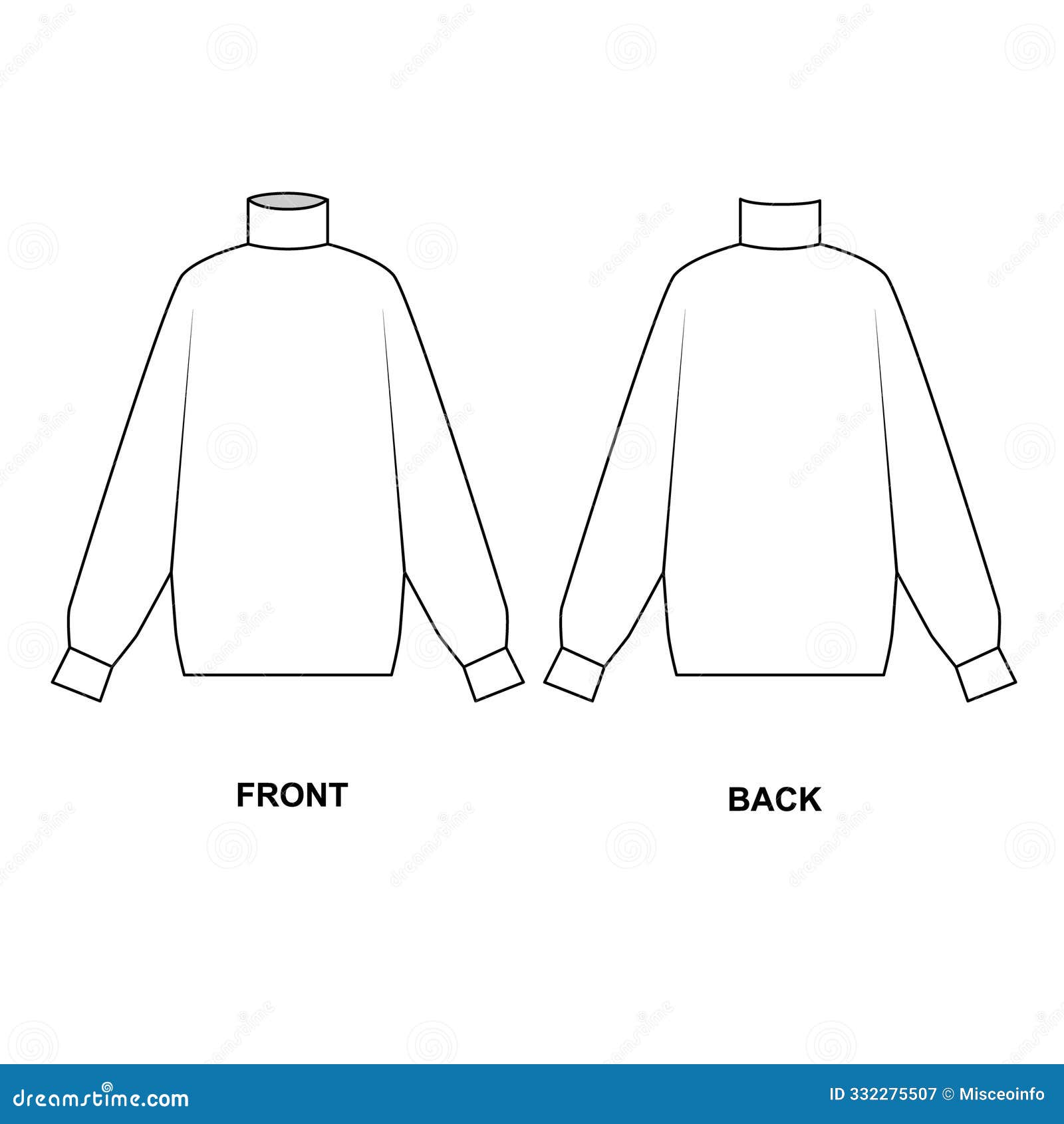 Sketch of High Neck Sweater, Front and Side View Stock Vector ...