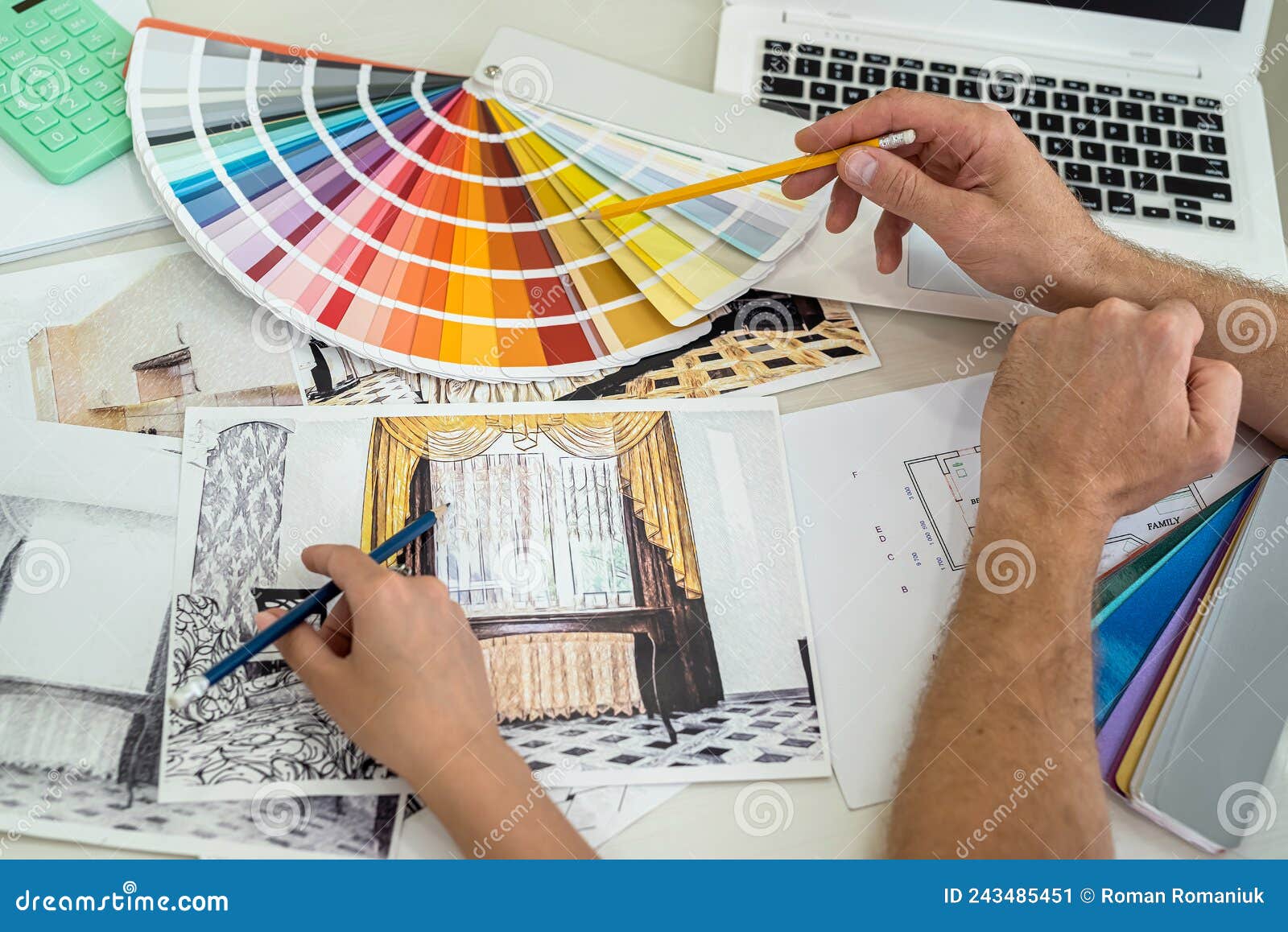 Sketch of Home Interior with Designer Hands Stock Image - Image of ...