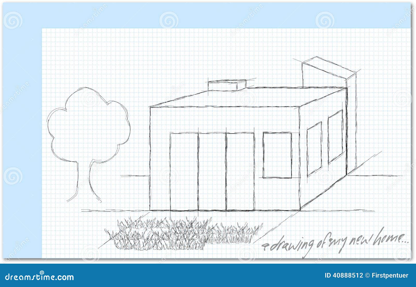 Sketch of Home at Squared Paper Feint Stock Illustration - Illustration ...