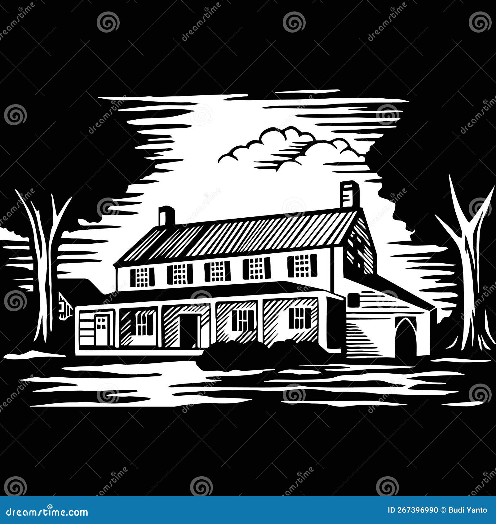 Sketch of House Vector Black and White Stock Vector - Illustration of ...