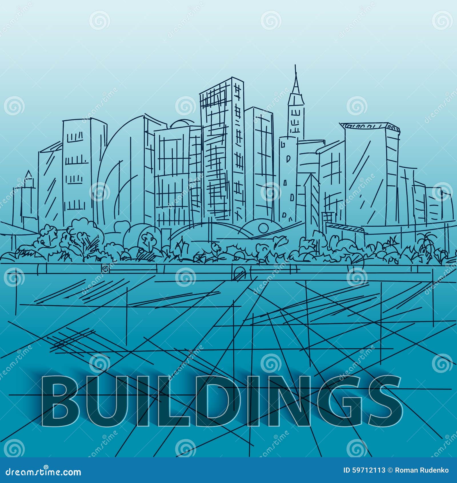 Sketch Houses and Building. Minimalism Contours in Vector Stock Vector ...