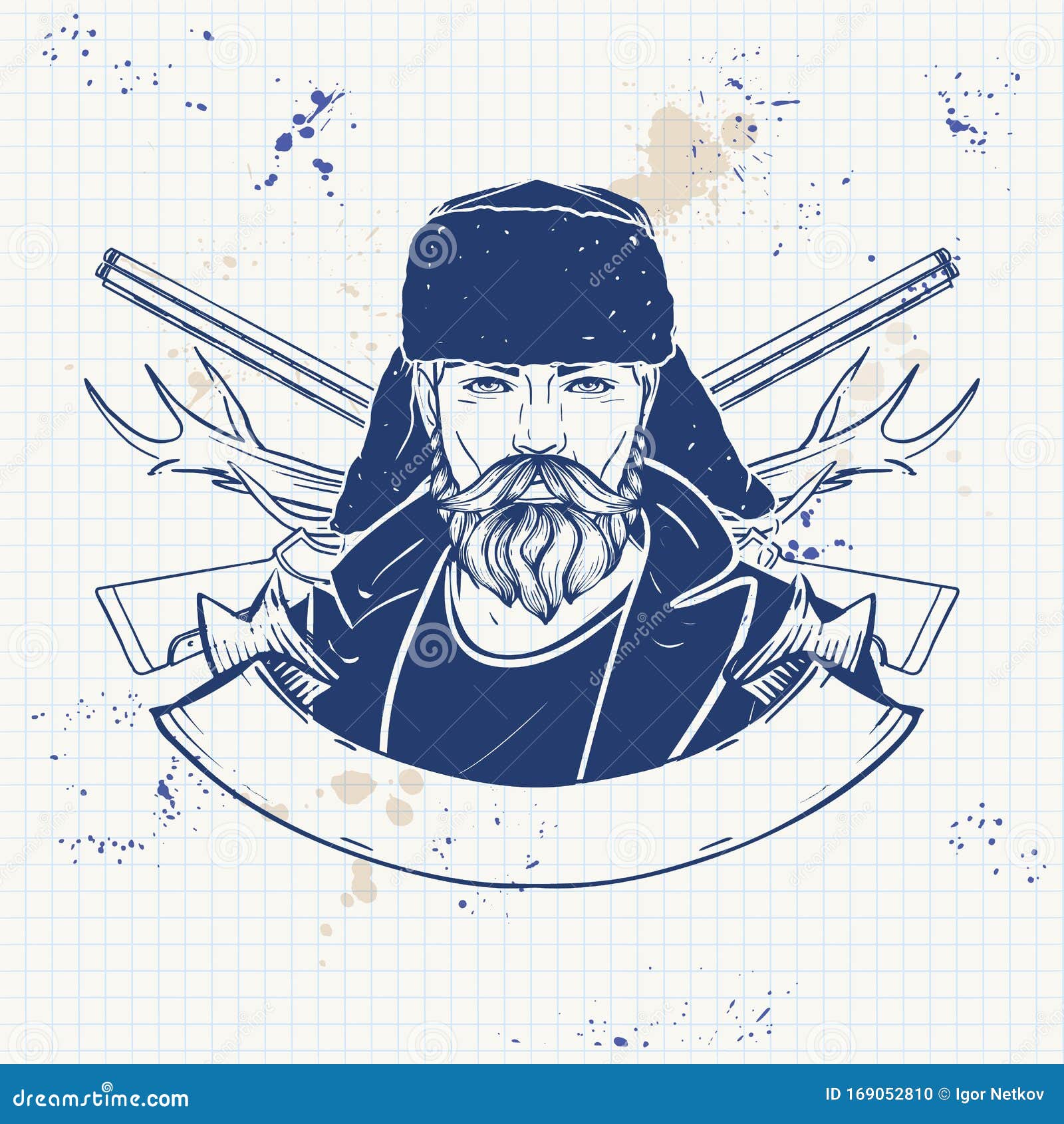 Sketch Hunter Man with Beard Stock Vector - Illustration of hunter ...