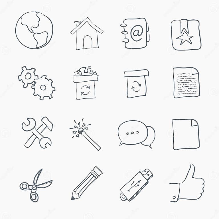 Sketch Icon Set stock vector. Illustration of globe, envelope - 21140782