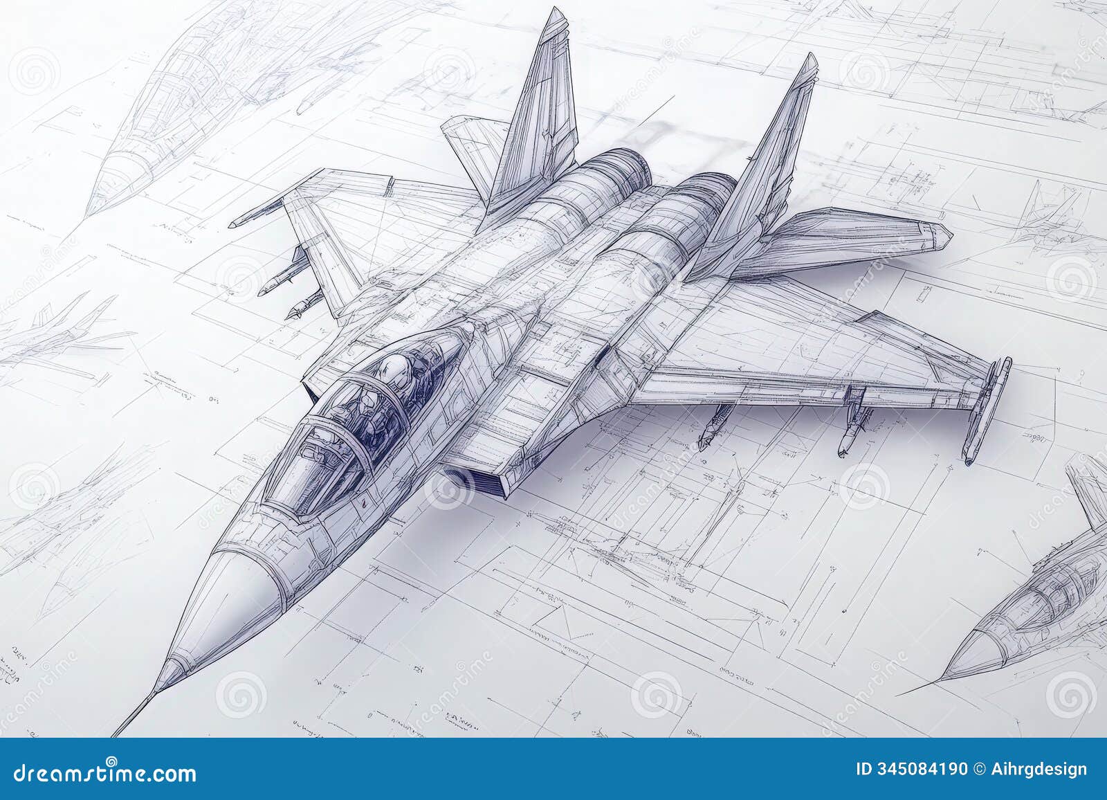 Technical Sketch of a Jet Fighter Showcasing Detailed Design Features ...