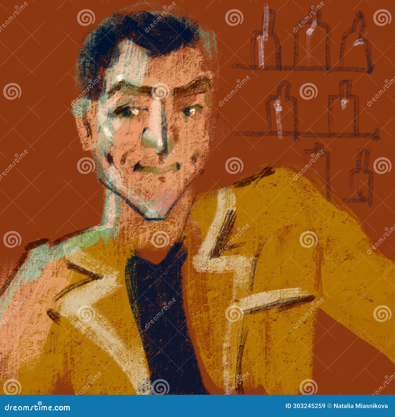 Sketch Illustration of a Bartender in a Bar, Vintage Style. Stock ...