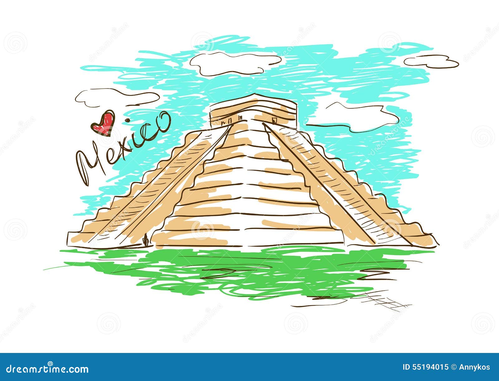 Sketch Illustration of Chichen Itza Mayan Pyramid in Mexico Stock ...