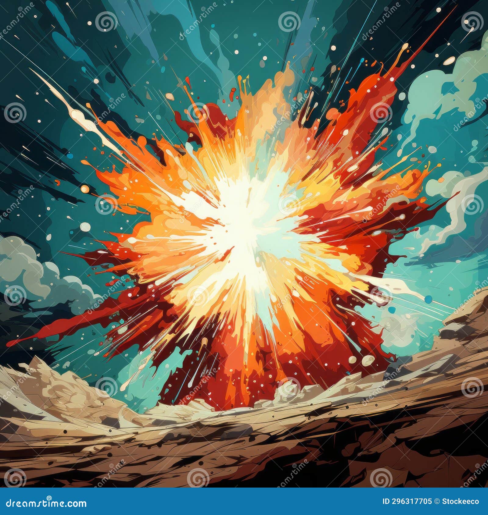 Turquoise Retro Comic Book Style Supernova Explosion Stock Illustration ...